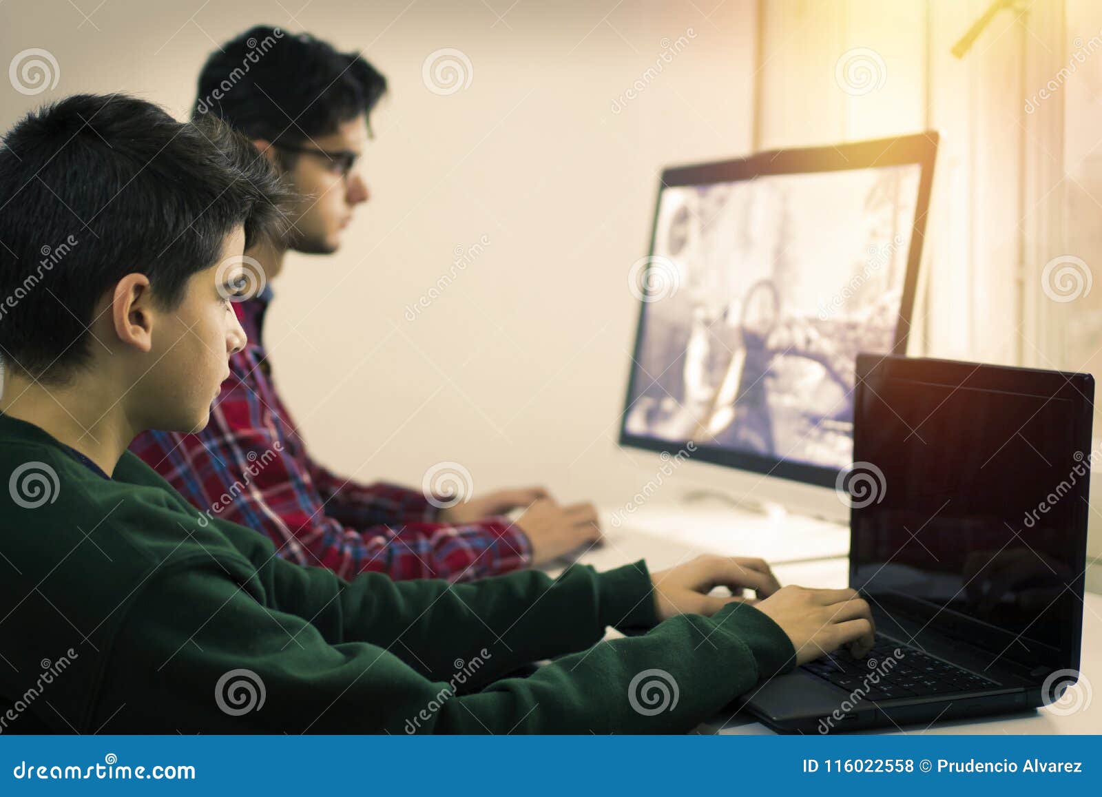 Young People with the Computer Stock Photo - Image of interior ...