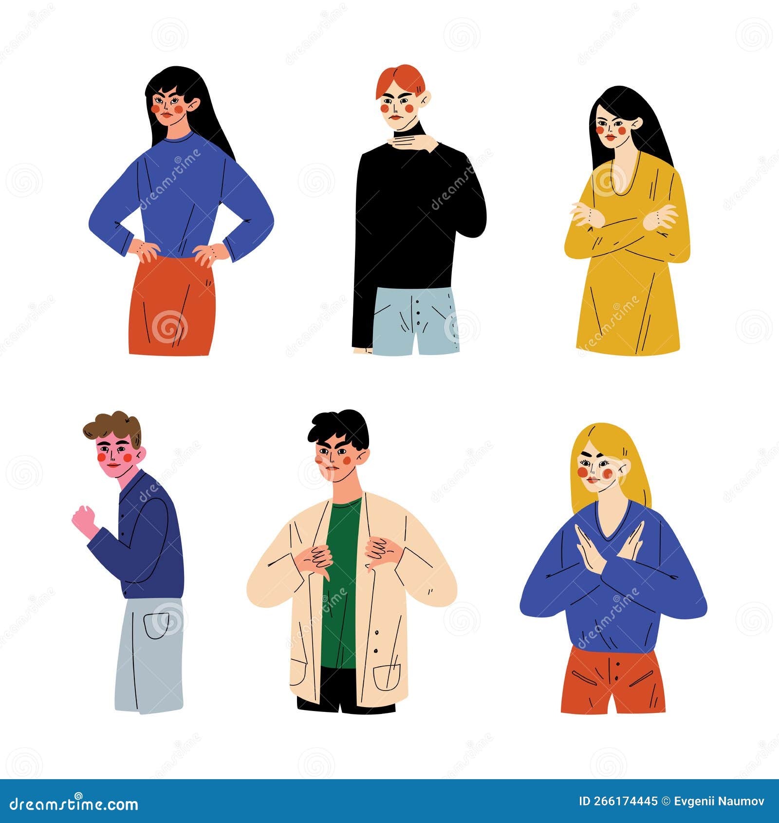 Young People Doing Different Gestures Set. Body Language Concept ...