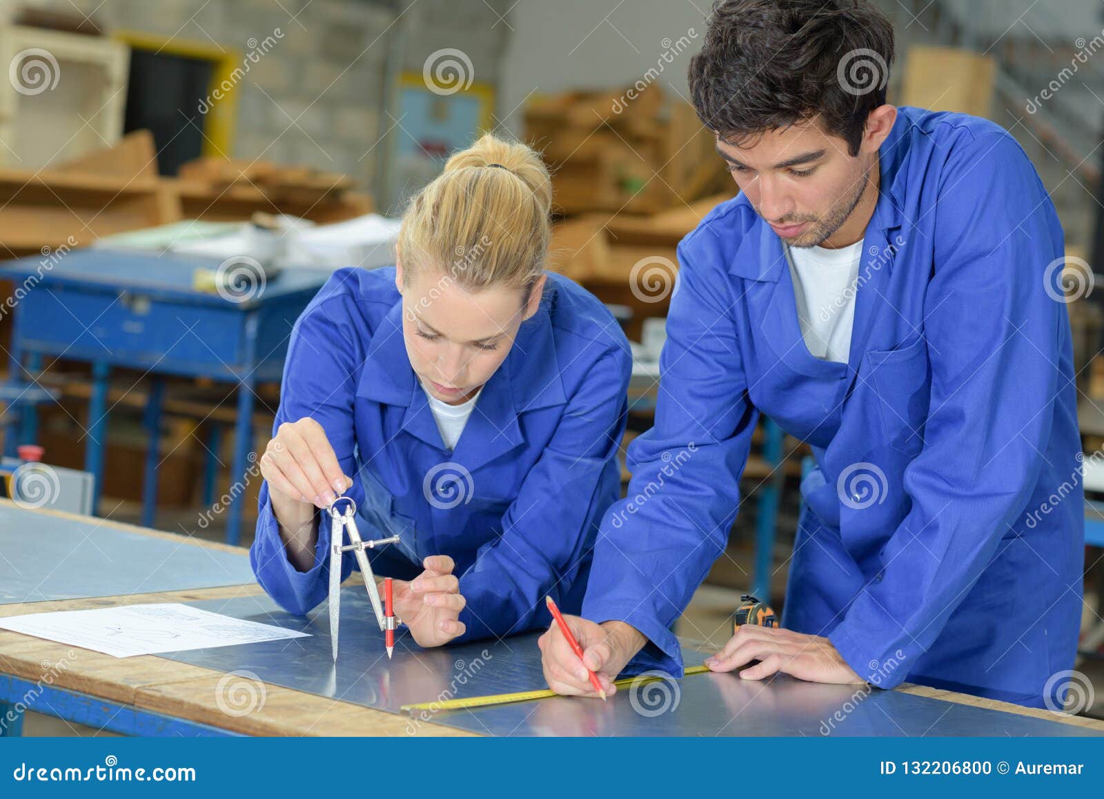 Young People Doing Technical Drawing Stock Photo - Image of ...