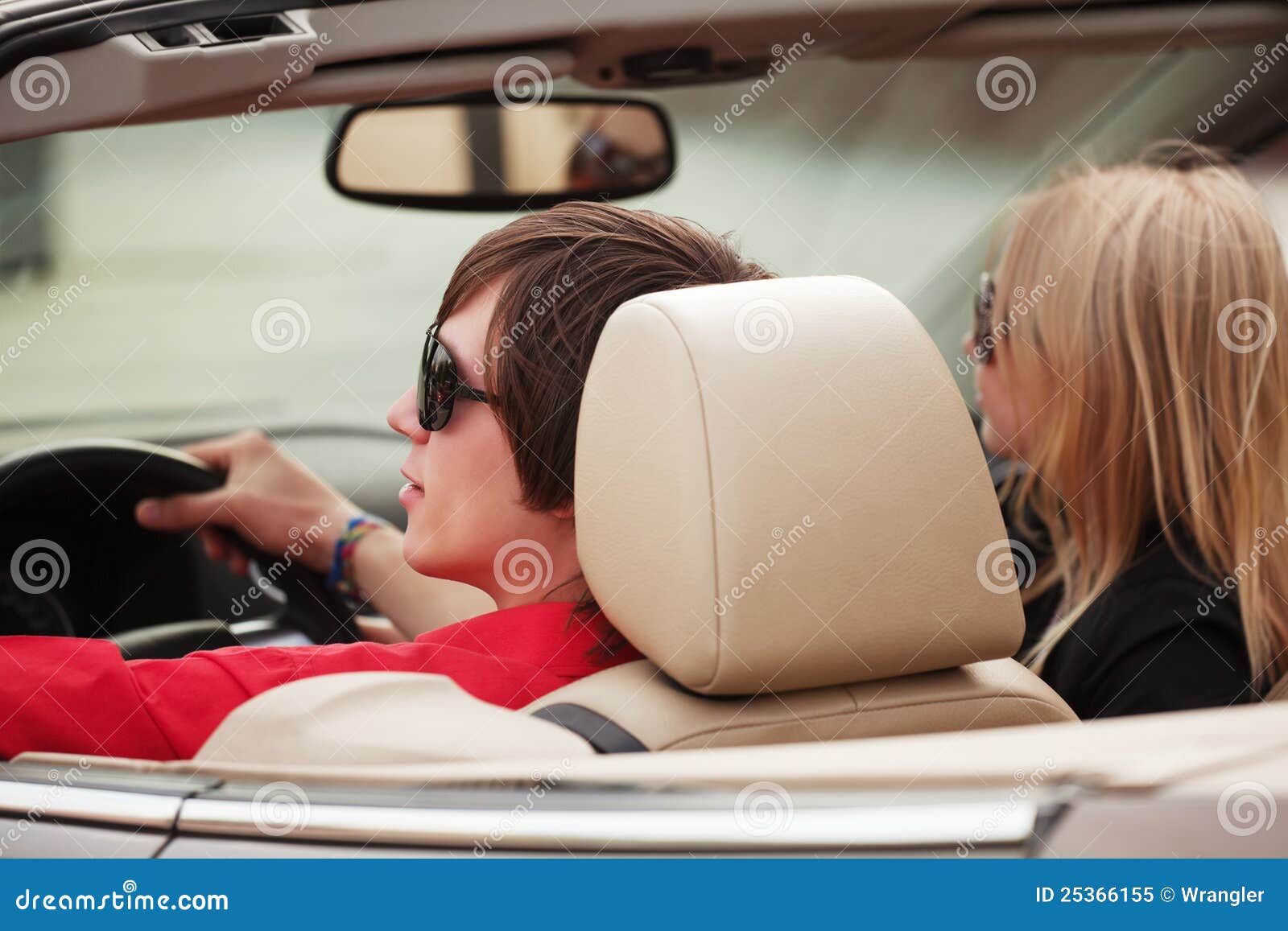 Happy Young Couple Driving Convertible Car Stock Image - Image of ...