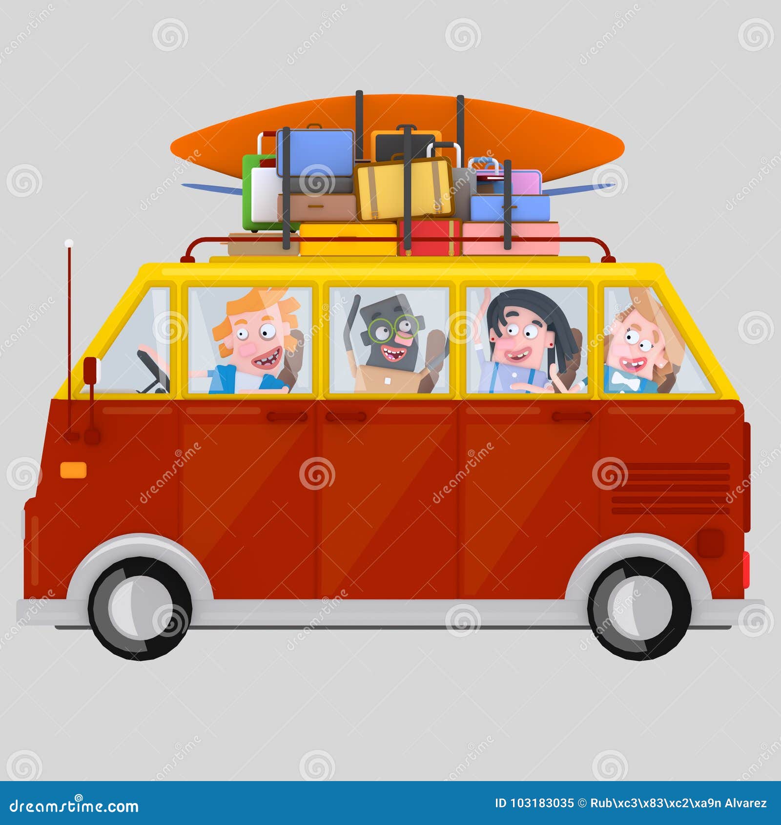 Young People Driving a Van .3D Stock Illustration - Illustration of ...