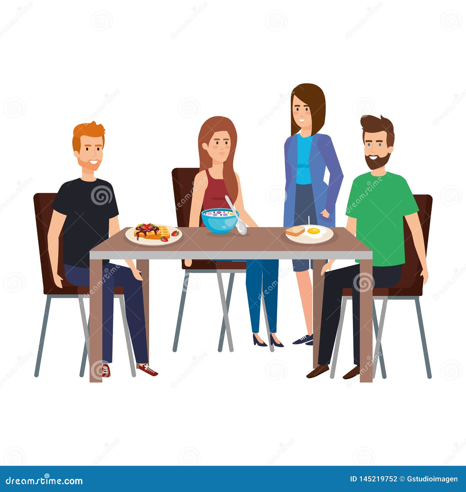 Young People Eating in Table Characters Stock Vector - Illustration of ...