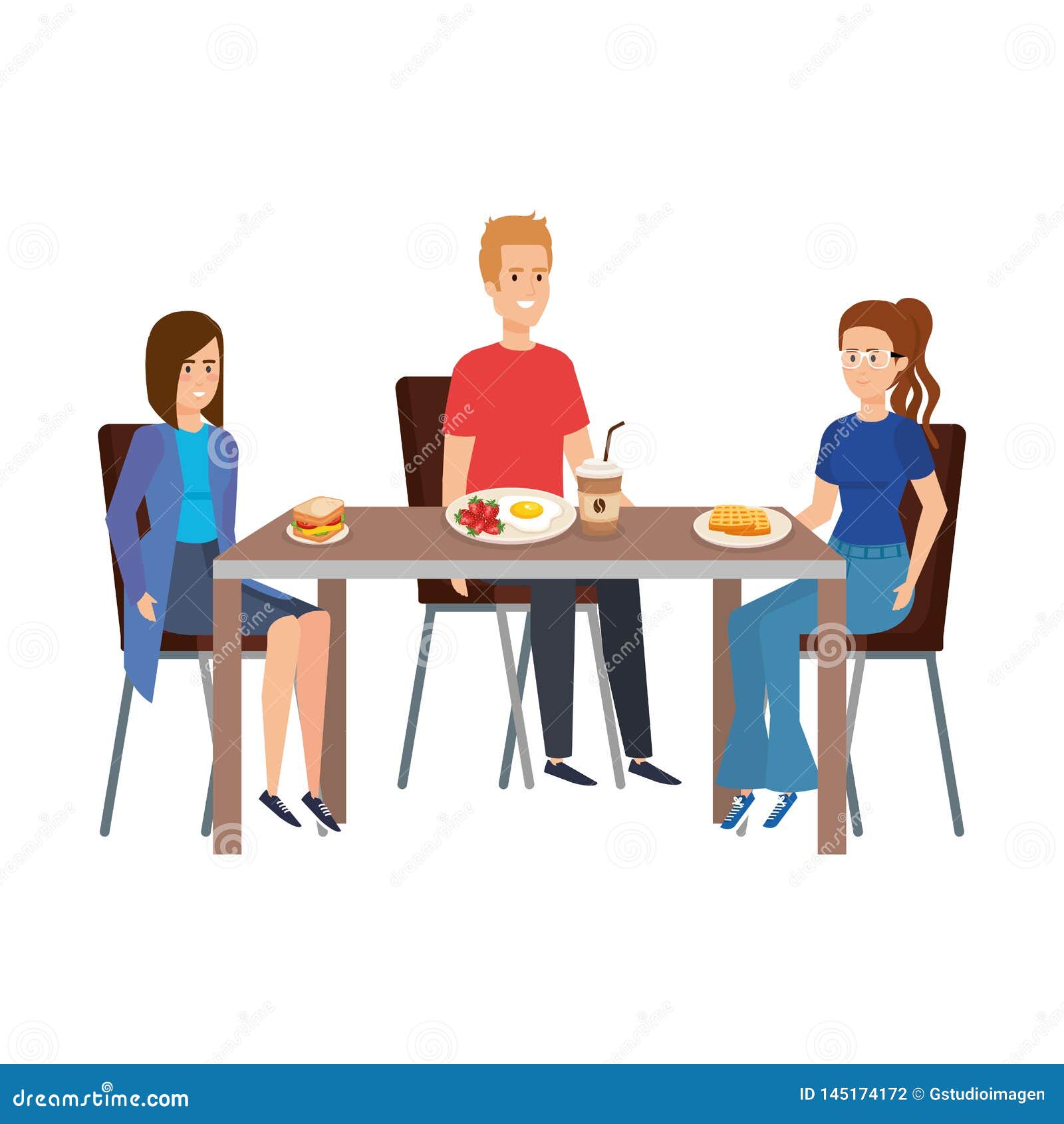 Young People Eating in Table Characters Stock Vector - Illustration of ...