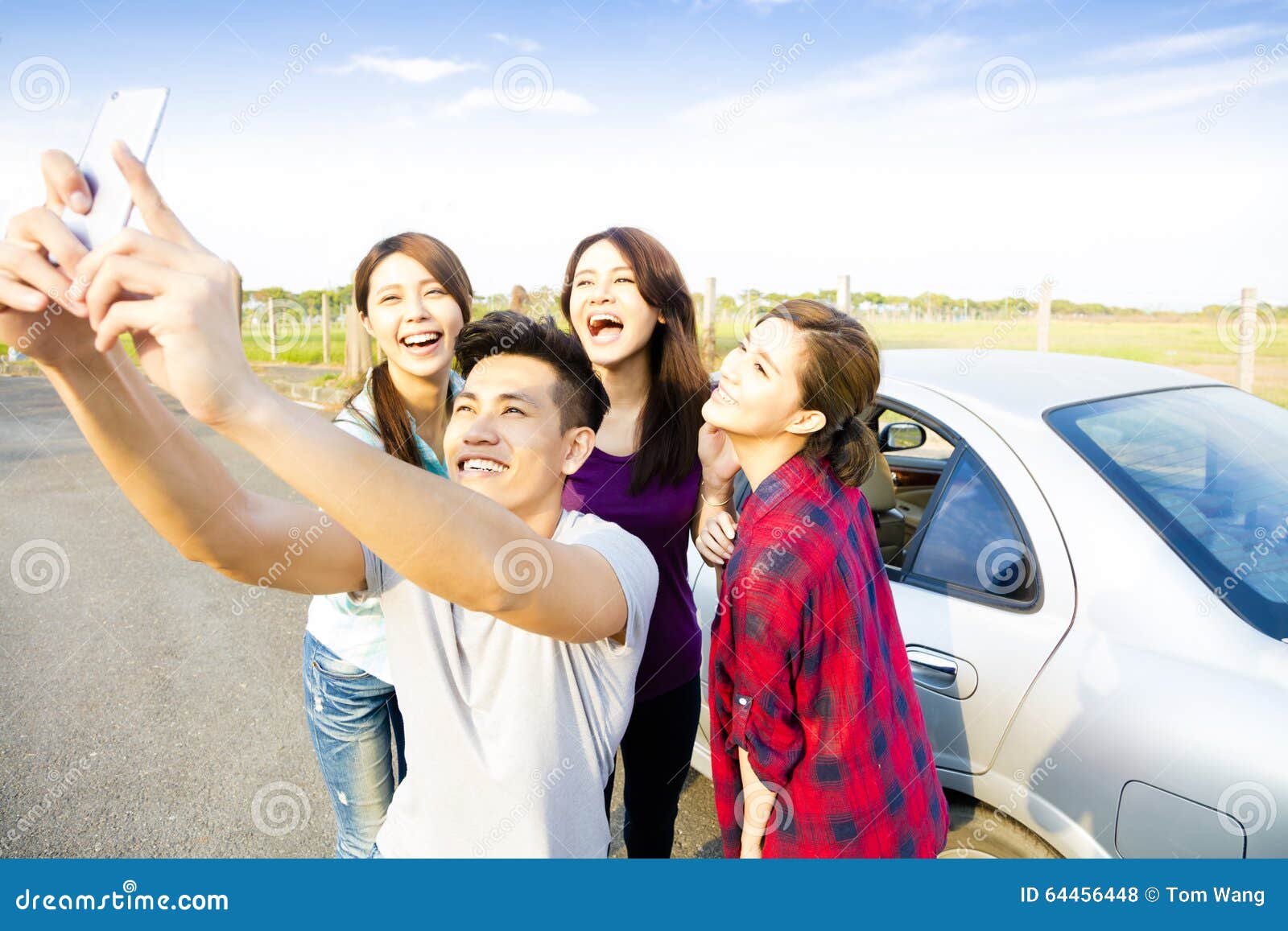 Young People Enjoying Road Trip and Making Selfie Stock Photo - Image ...