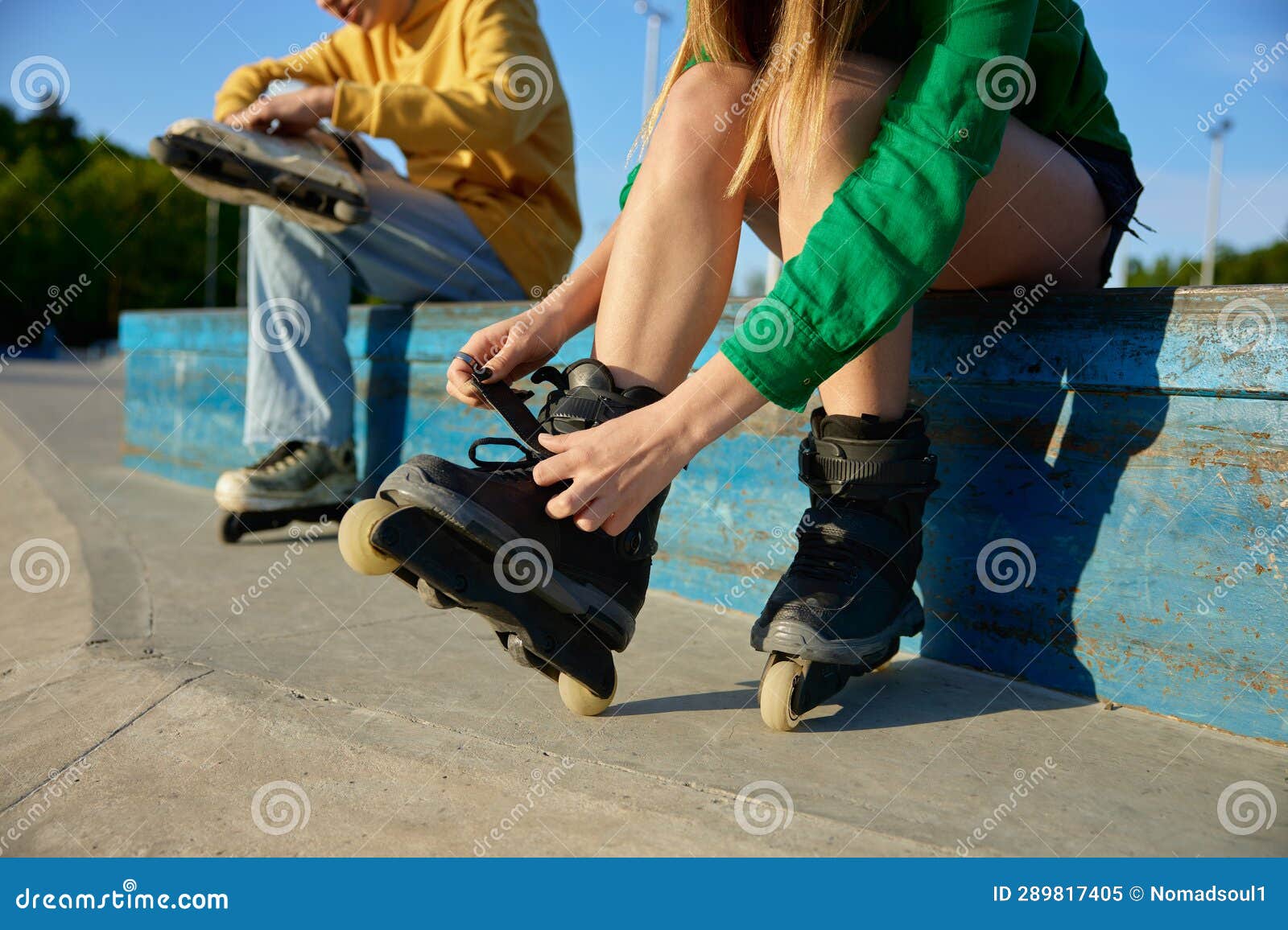 Young People Enjoying Skating Wearing Rollers on Feet Stock Image ...