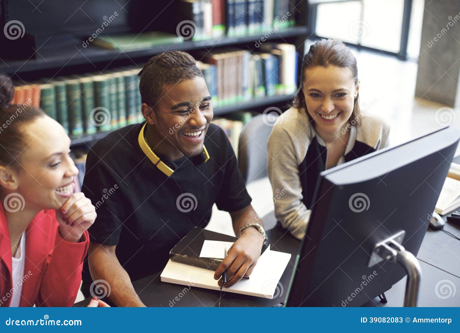 Young People Enjoying Studying in Library Stock Image - Image of female ...