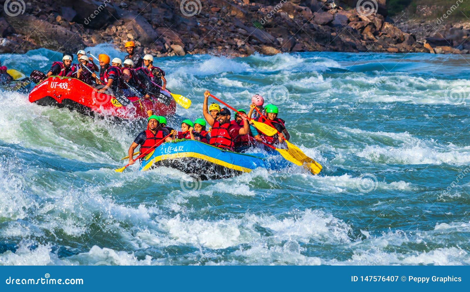 Rishikesh, India - Young People on Adventure White Water River Rafting ... Rishikesh, India - Young People on Adventure White Water River Rafting ...