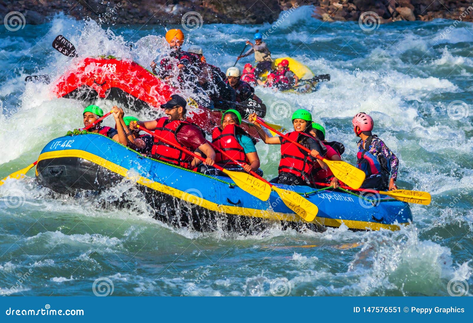 Rishikesh, India - Young People on Adventure White Water River Rafting ... Rishikesh, India - Young People on Adventure White Water River Rafting ...