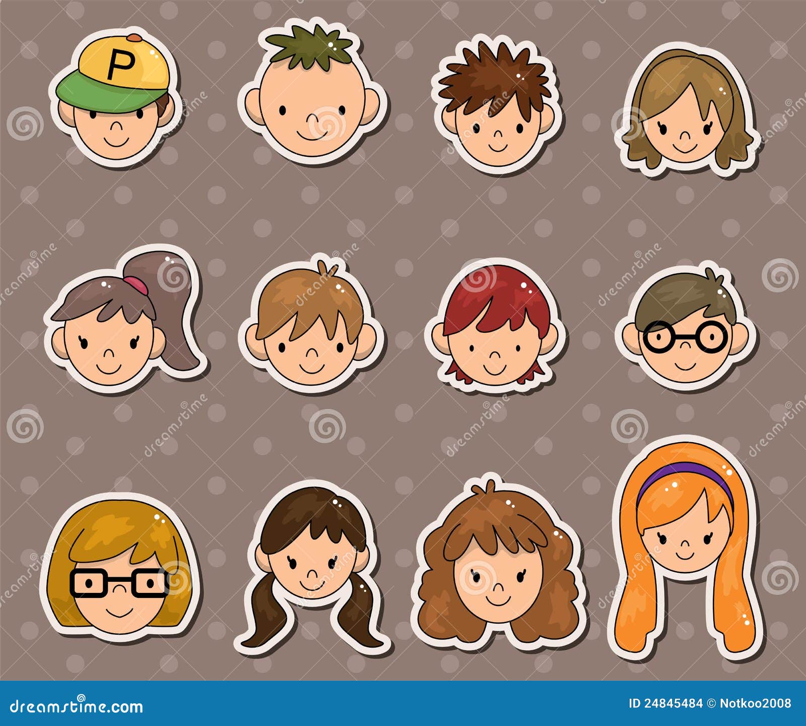 Young people face stickers stock vector. Illustration of doodle - 24845484