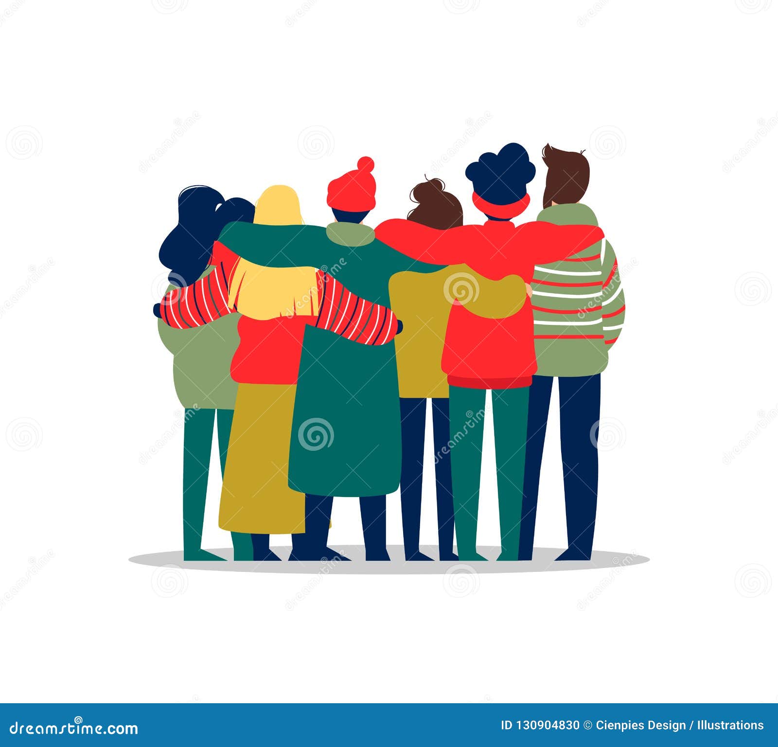 Friend Group Hug Of Diverse People Isolated Vector Illustration