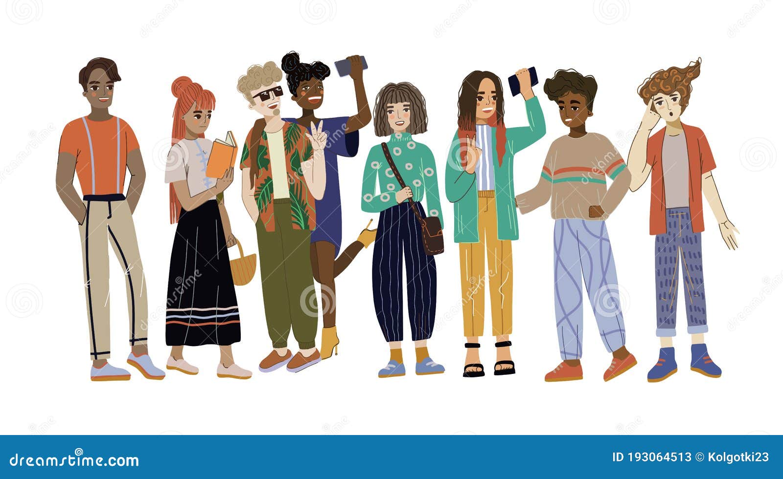 Young People, Full-length Students in Various Poses. Cute Flat Cartoon ...