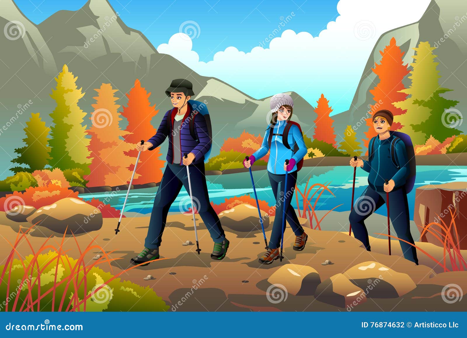 Young People Going Hiking Outdoors Stock Vector Illustration Of