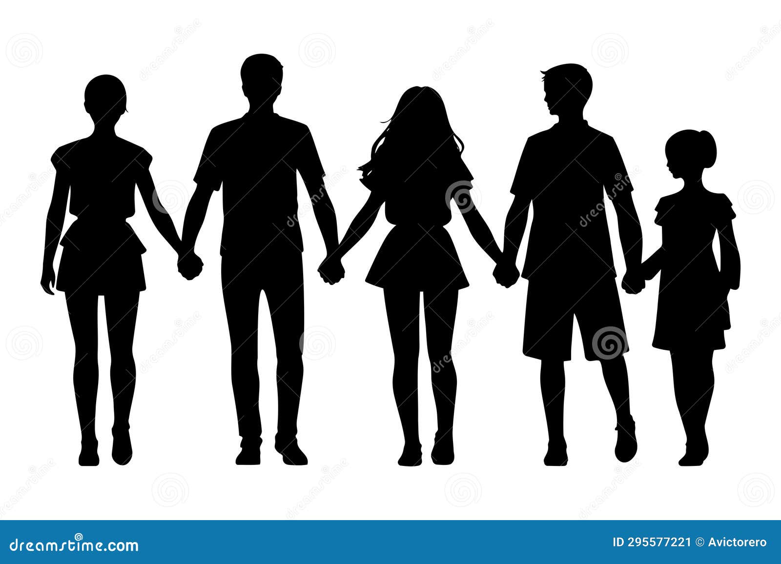 Young People Group of Brothers and Sisters Holding Hands Silhouette ...