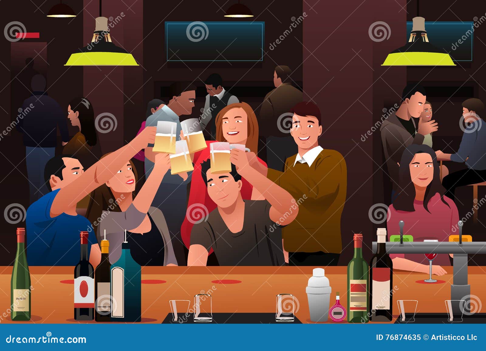 Young People Having Fun in a Bar Stock Vector - Illustration of ...
