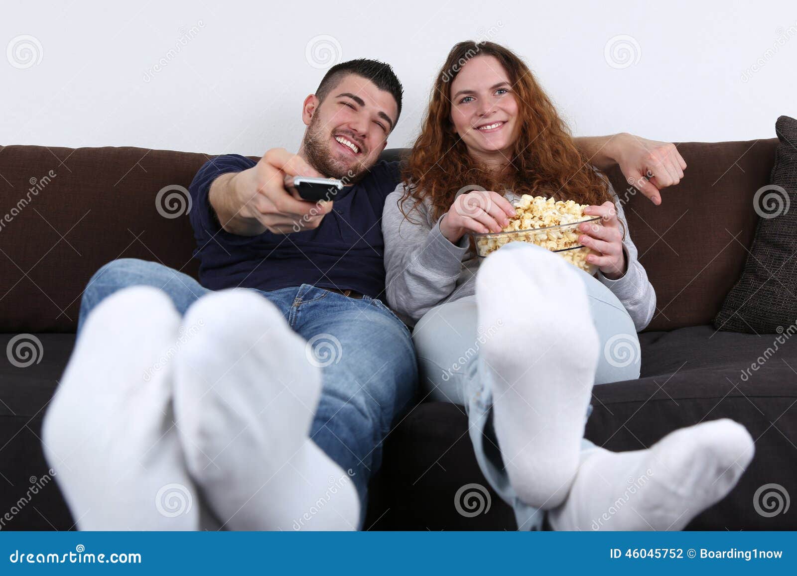 Young People Having Fun while Watching Tv Stock Photo - Image of ...