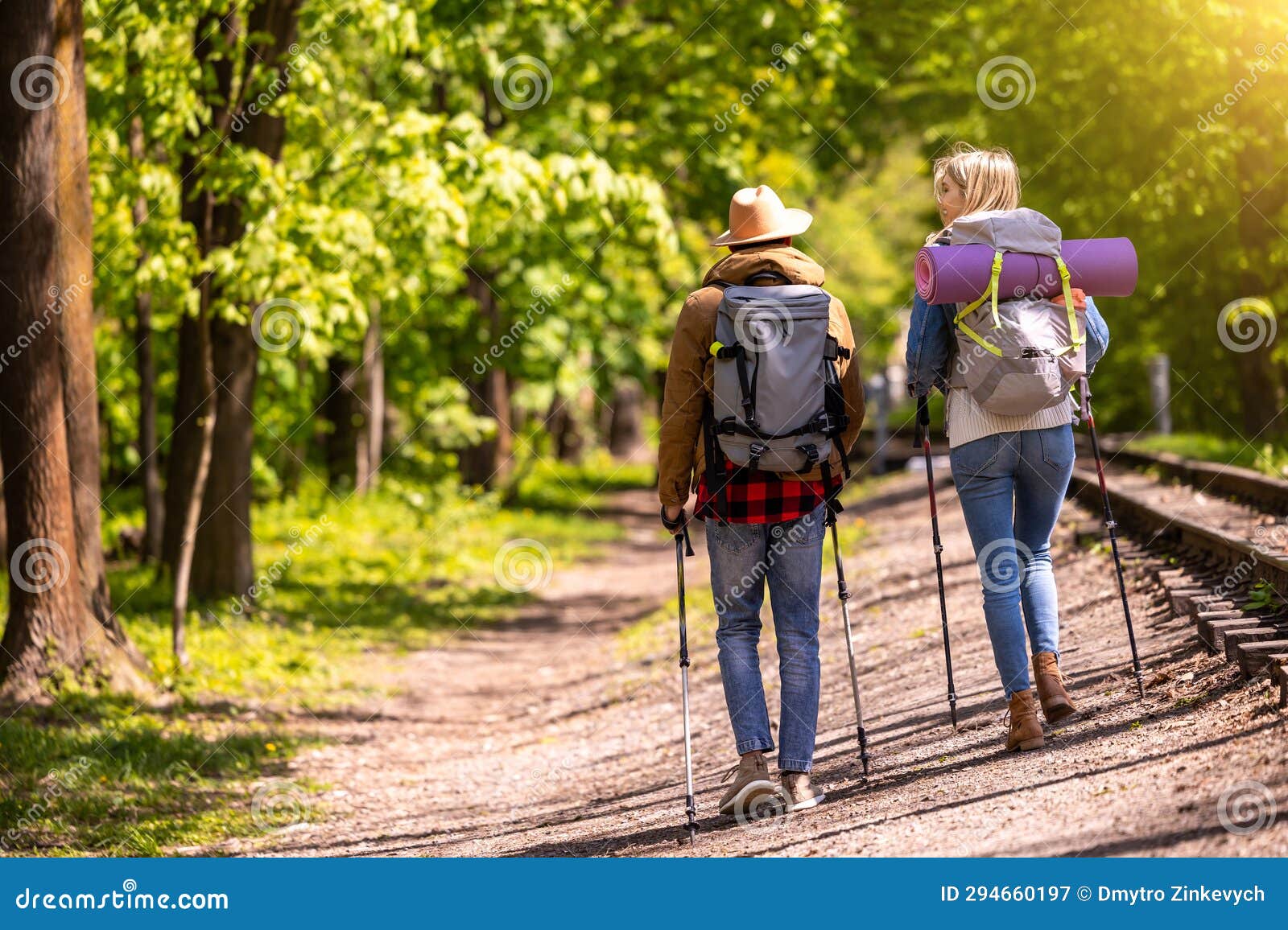 Young People Having a Scandinavian Walk in the Park Stock Image - Image ...