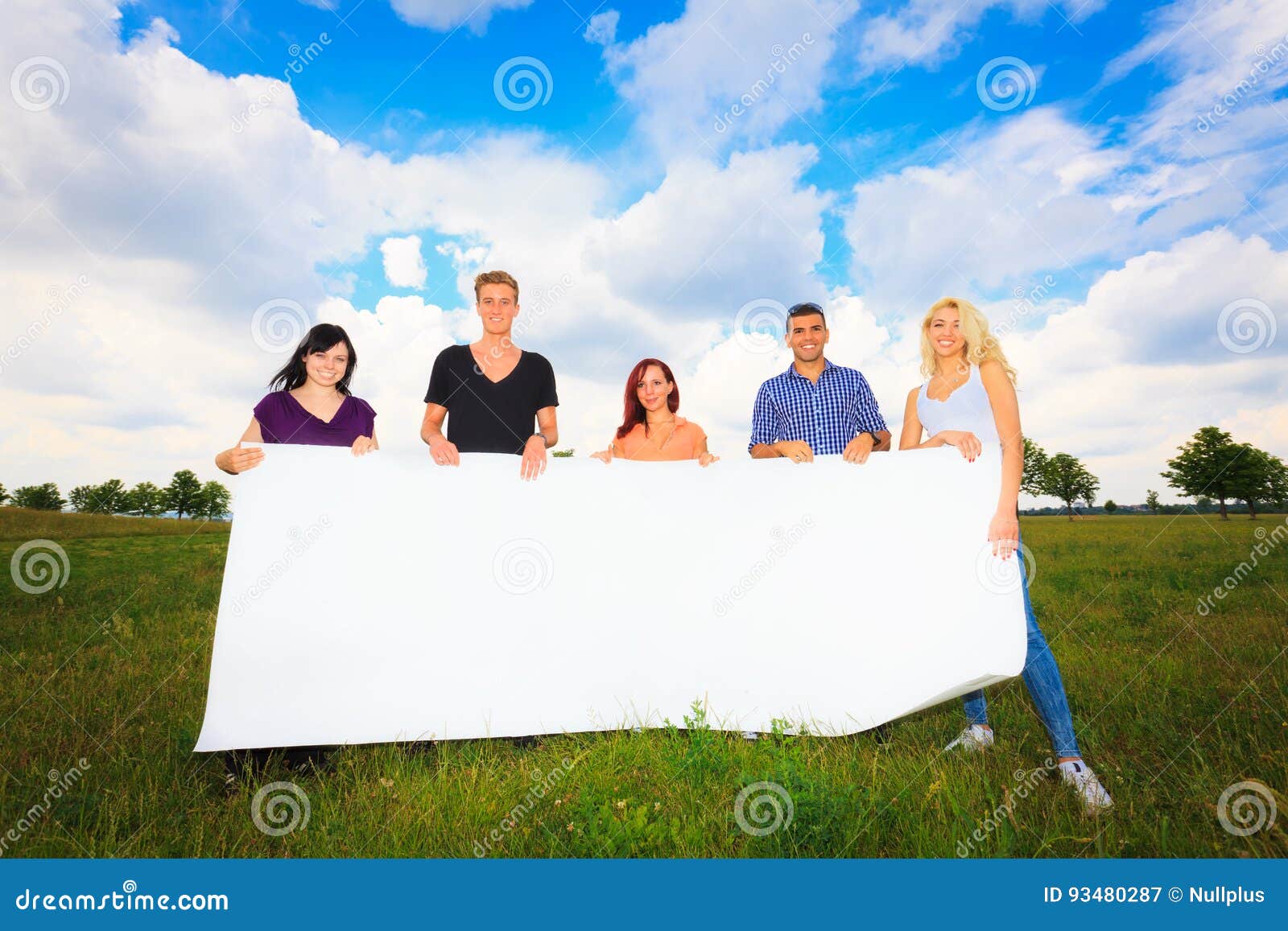 Young People Holding a Big Poster Stock Image - Image of success, power ...