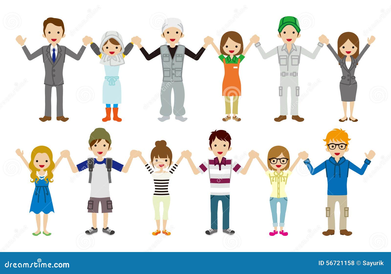 Young people Holding hands stock vector. Illustration of cartoon - 56721158