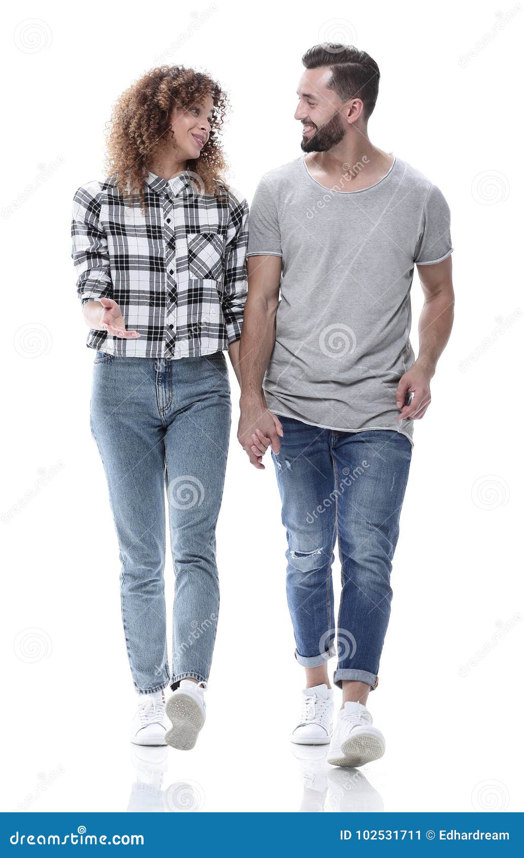 Young People Holding Hands and Walking Forward. Stock Image - Image of ...
