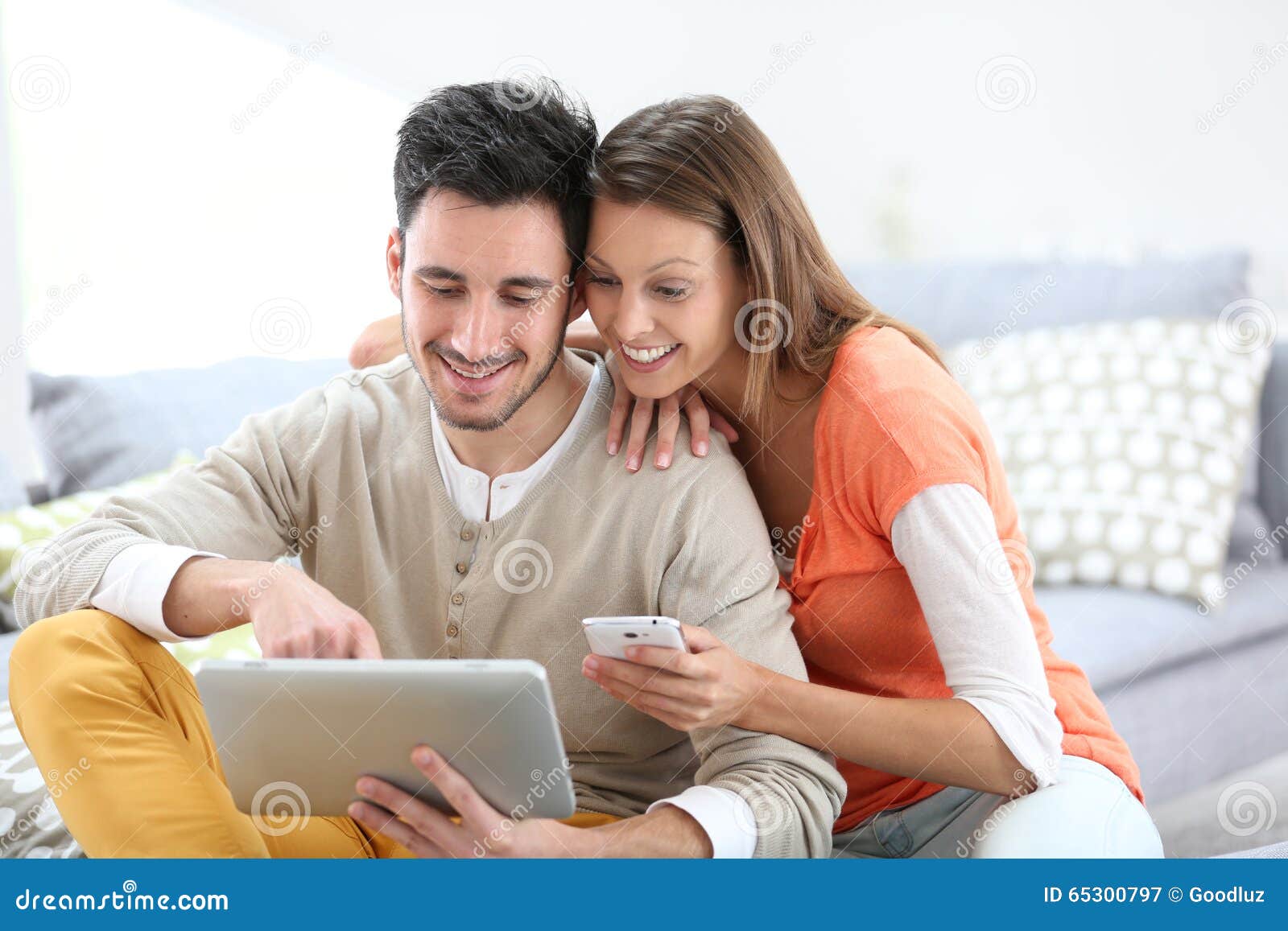 Young People at Home Connected with Tablet Stock Image - Image of ...