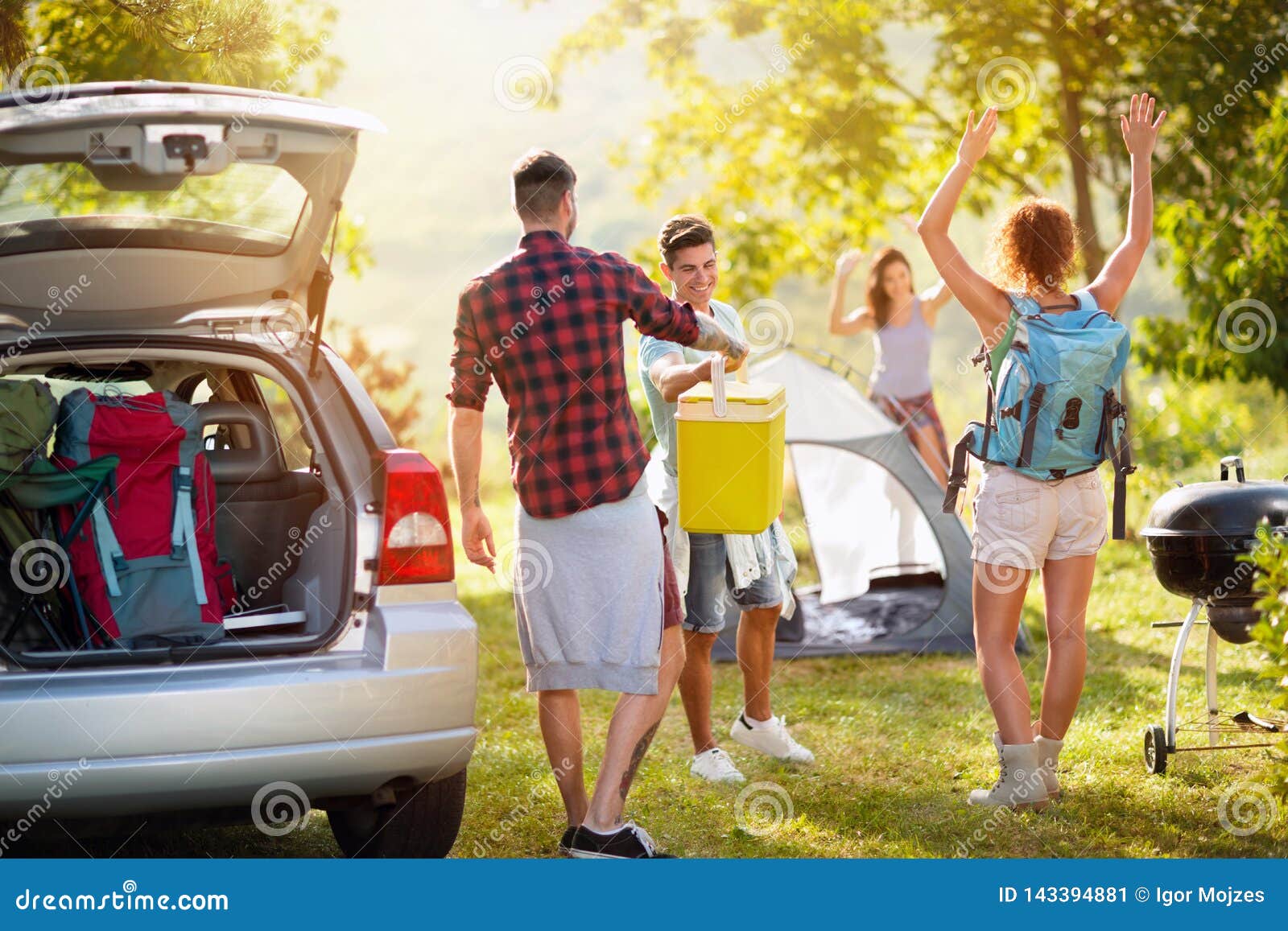 Young People Just Arrived on Camping Trip Stock Image - Image of nature ...