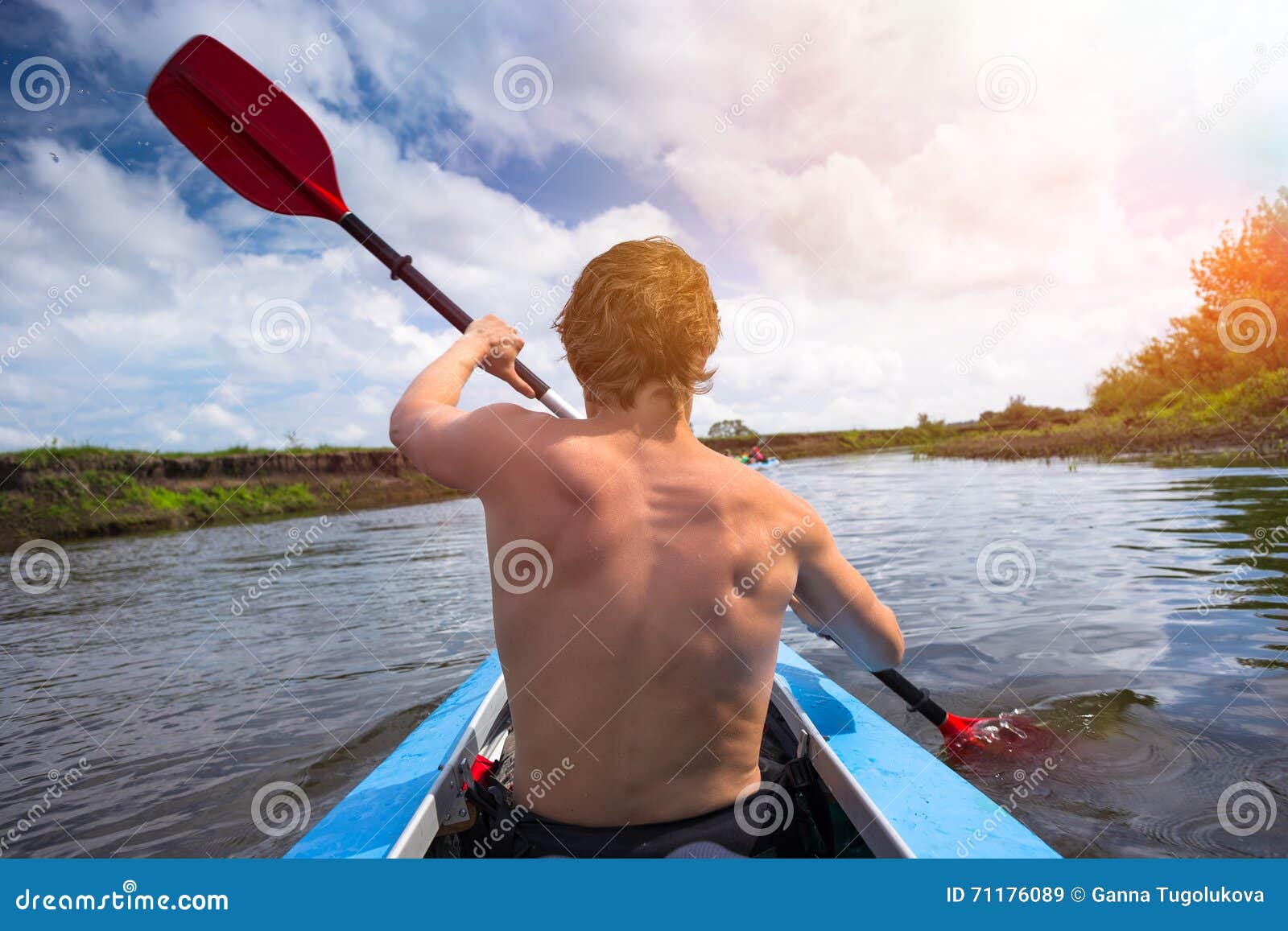 Young People are Kayaking on a River in Beautiful Nature Stock Image ...
