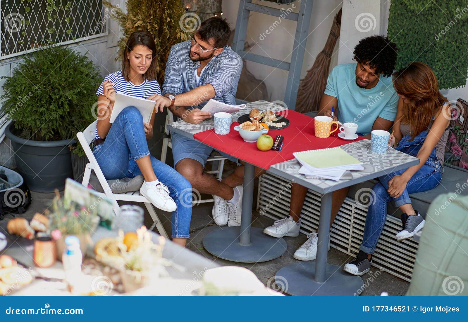 Young People Learning Together Outdoor Stock Image - Image of ...