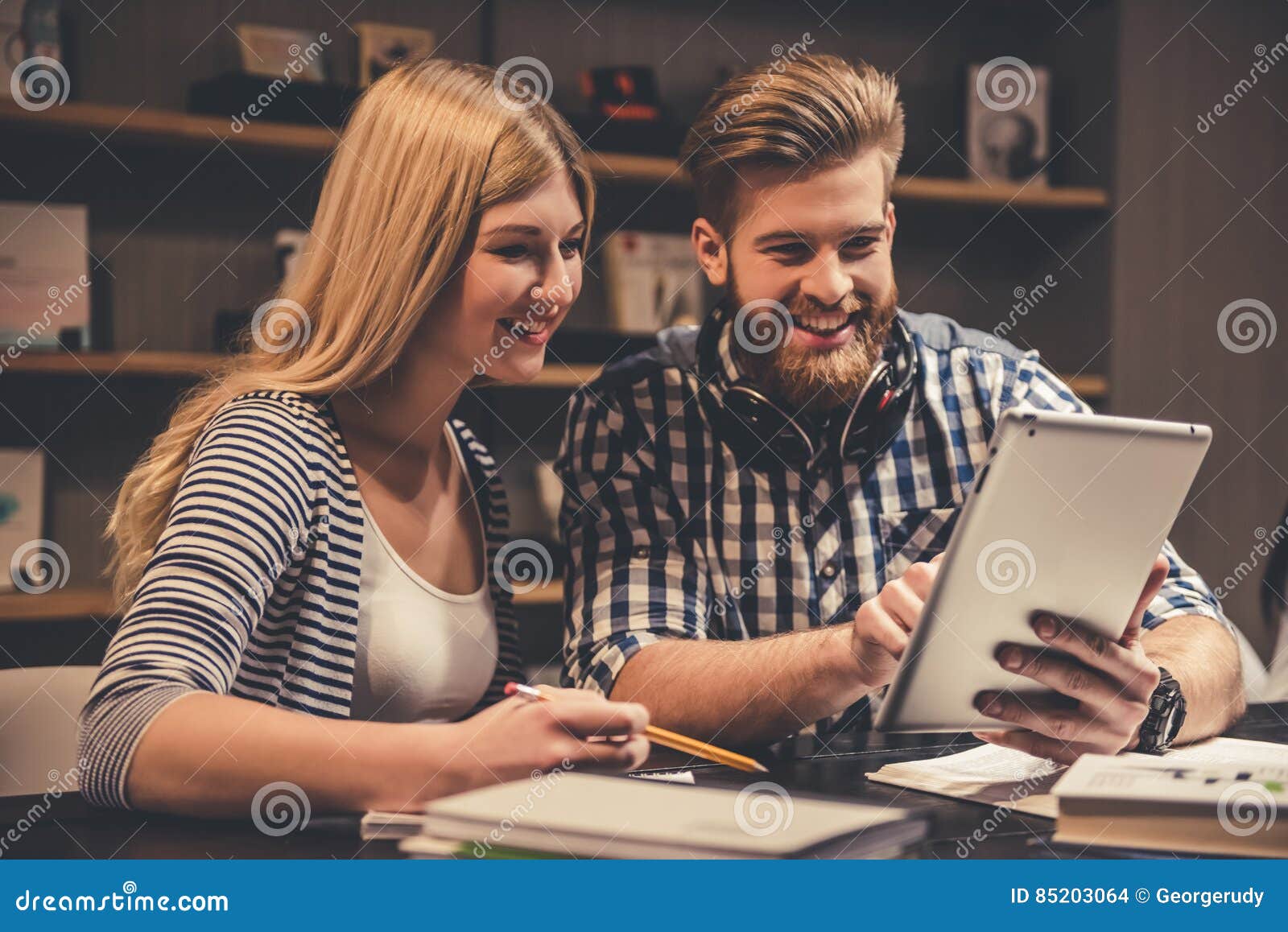 Young People in the Library Stock Photo - Image of computer, gadget ...