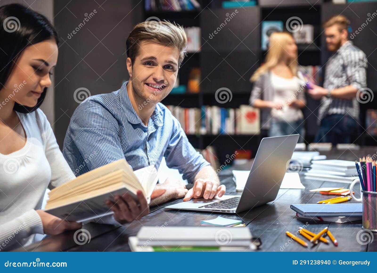 Young People in the Library Stock Photo - Image of caucasian, female ...