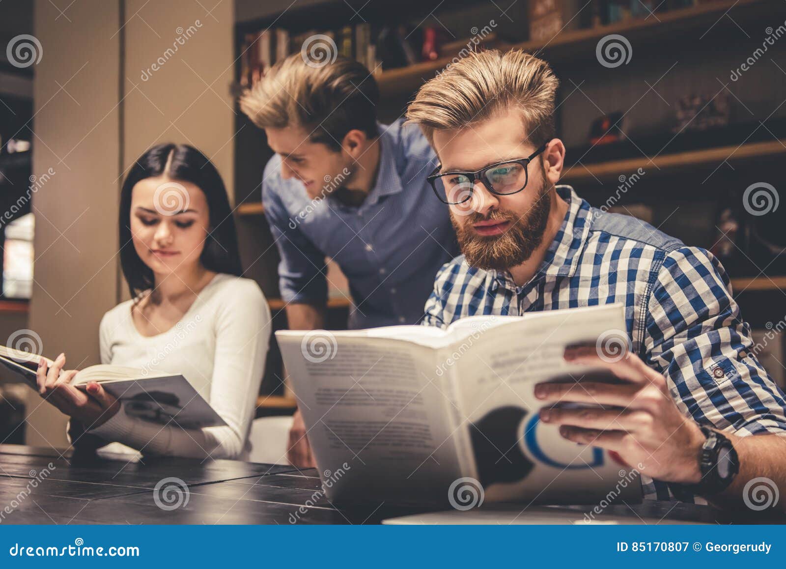 Young People in the Library Stock Image - Image of book, bookshelf ...