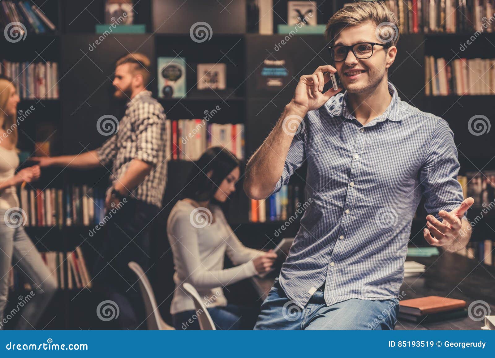 Young People in the Library Stock Image - Image of education, bookshelf ...