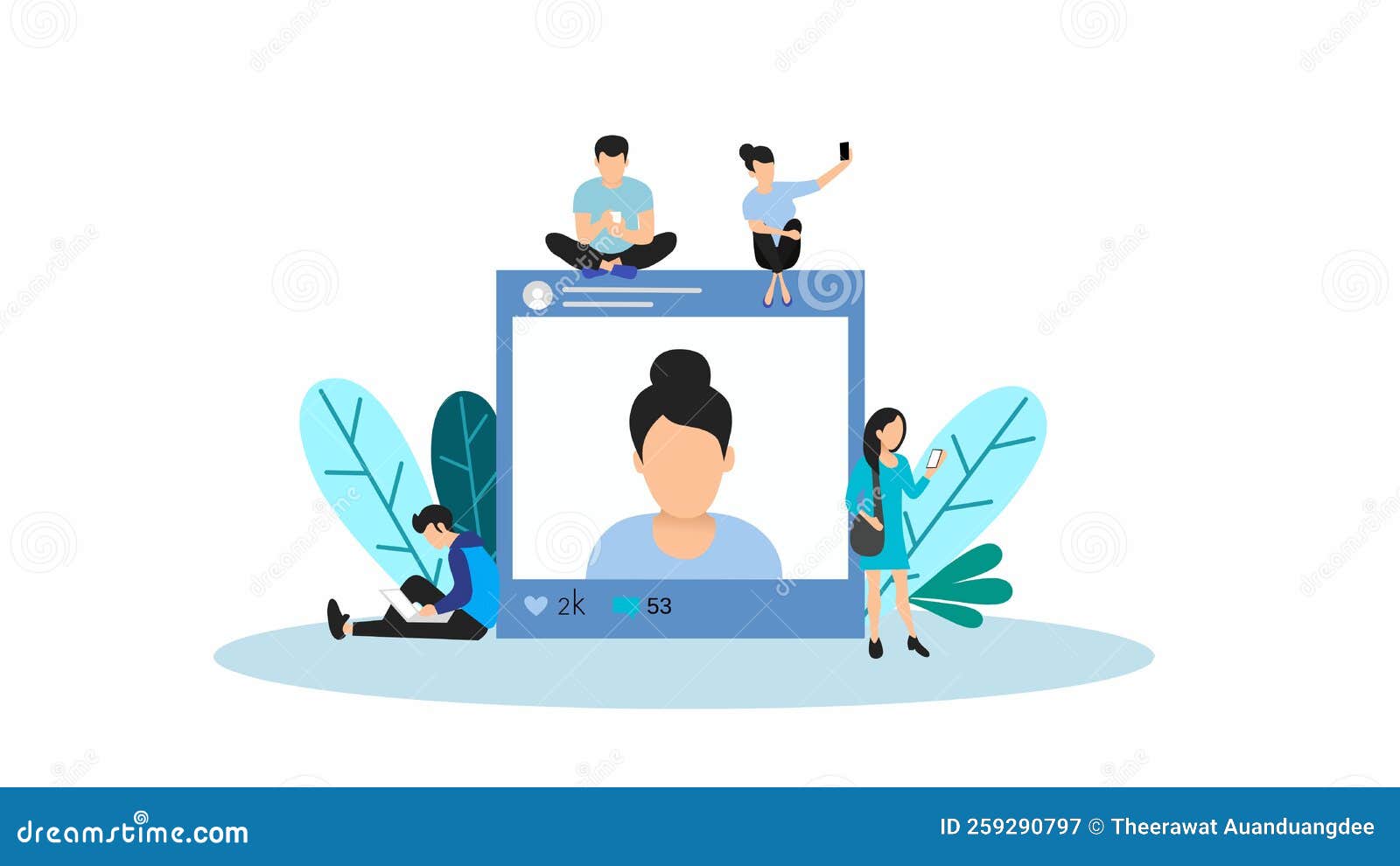 Young People and Likes Concept, Flat Cartoon on White Background. Stock ...