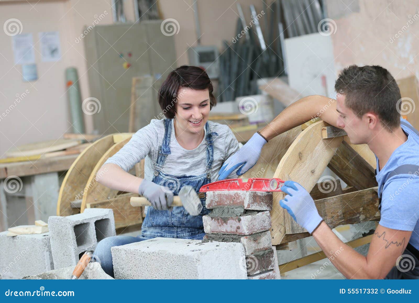Young People in Masonry Training Stock Photo - Image of mason, masonry ...
