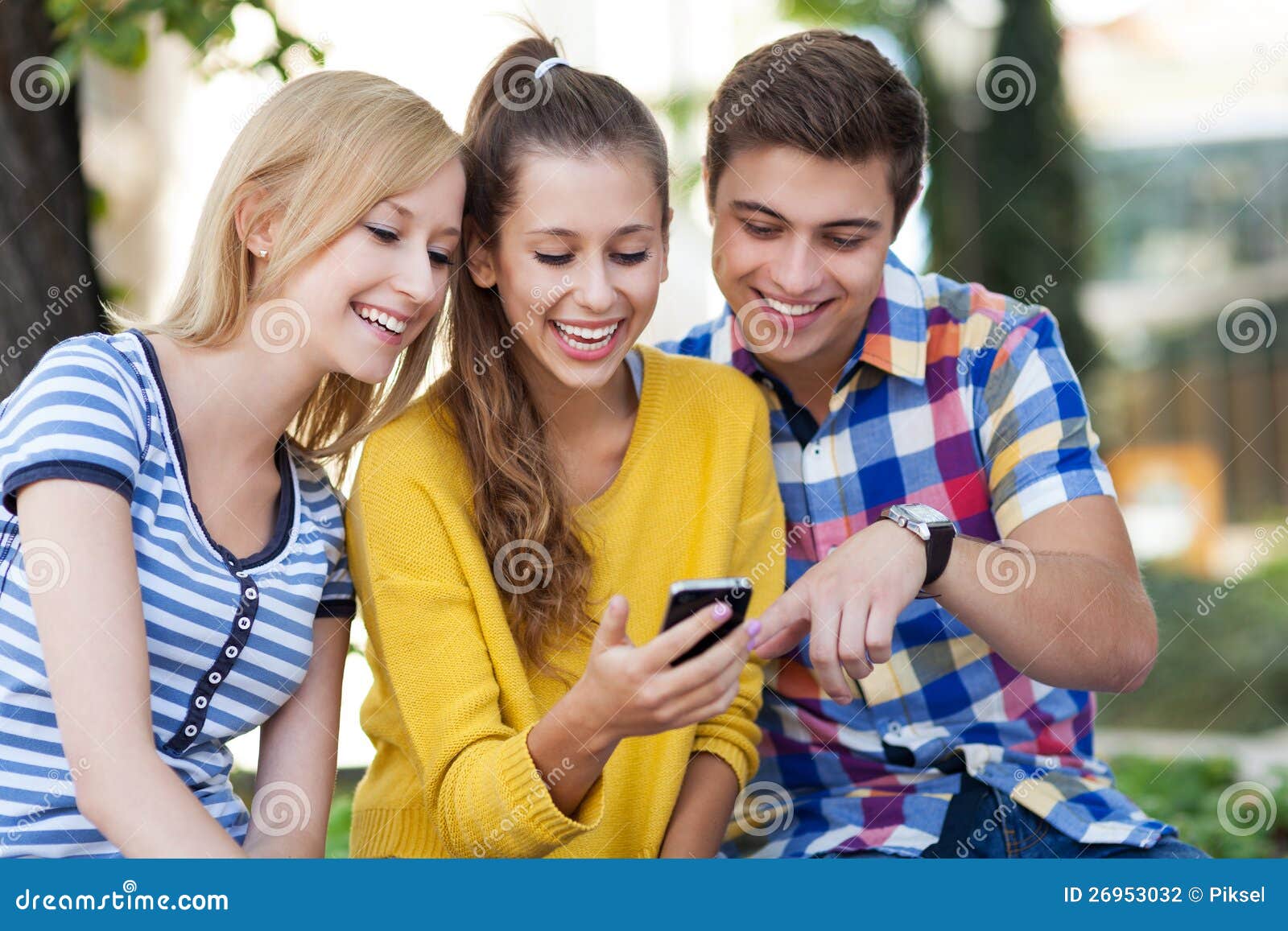 Young People with Mobile Phone Stock Photo - Image of students, male ...