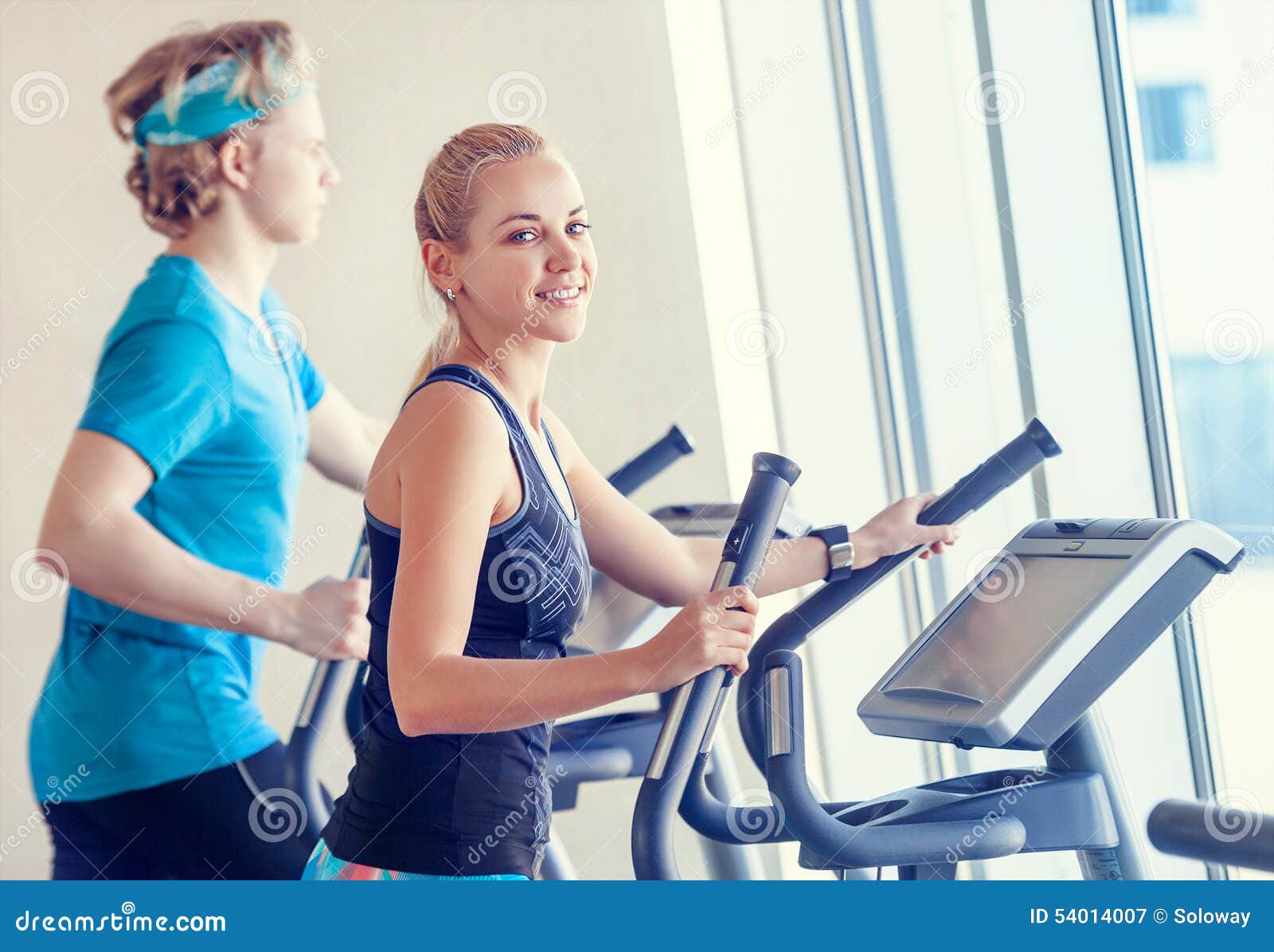 Young People in Modern Gym on the Run Simulator Stock Image - Image of ...