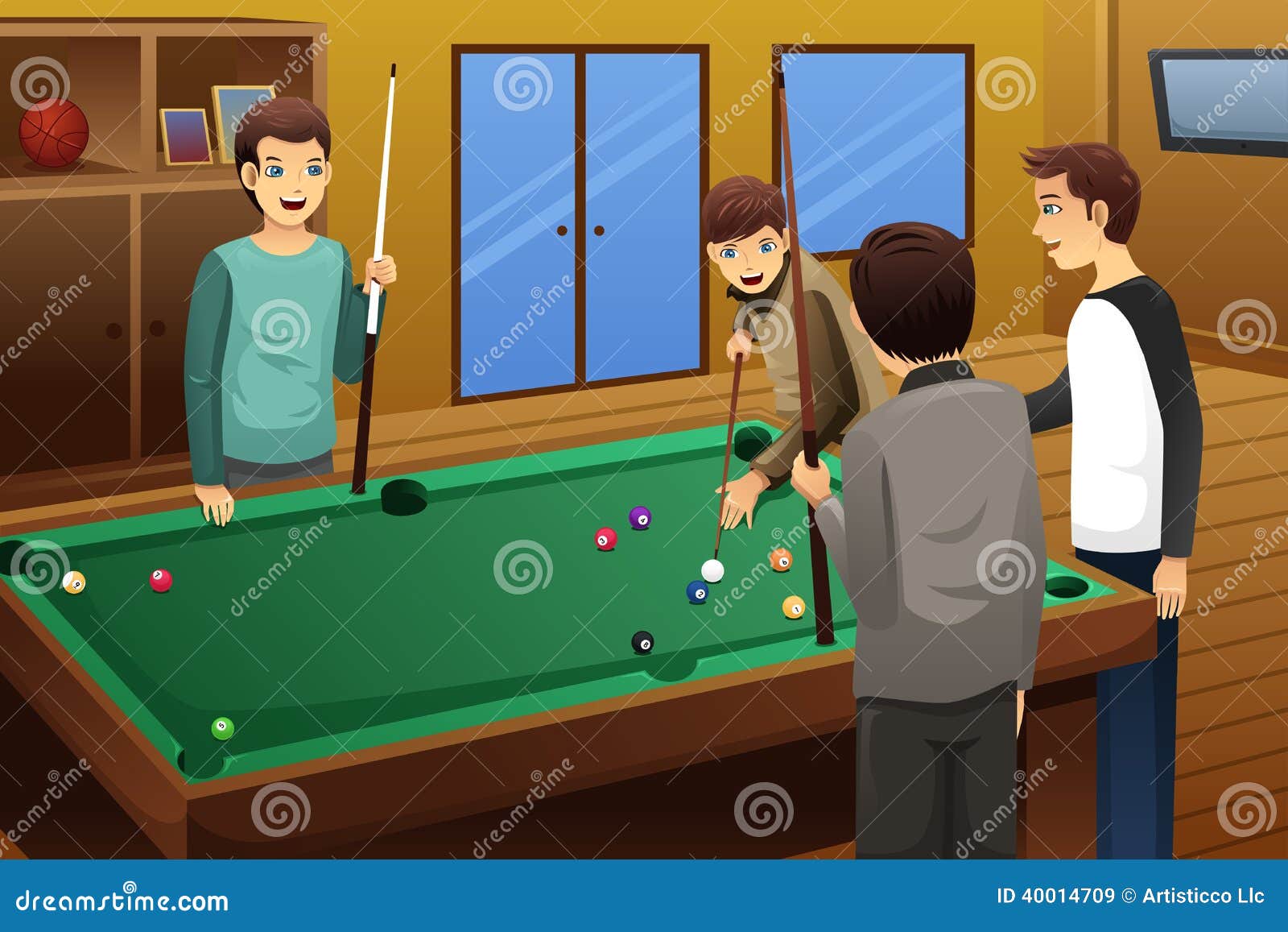 Young People Playing Billiard Stock Vector - Illustration of pool, game ...
