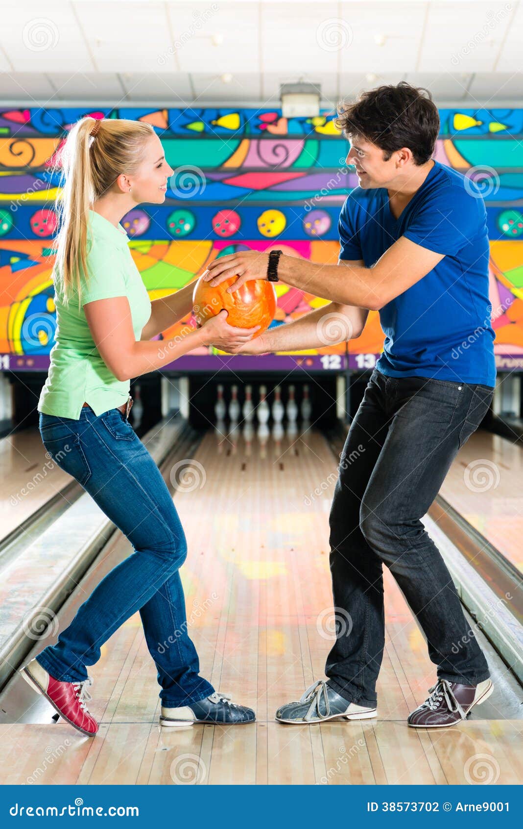 Young People Playing Bowling and Having Fun Stock Photo - Image of ...