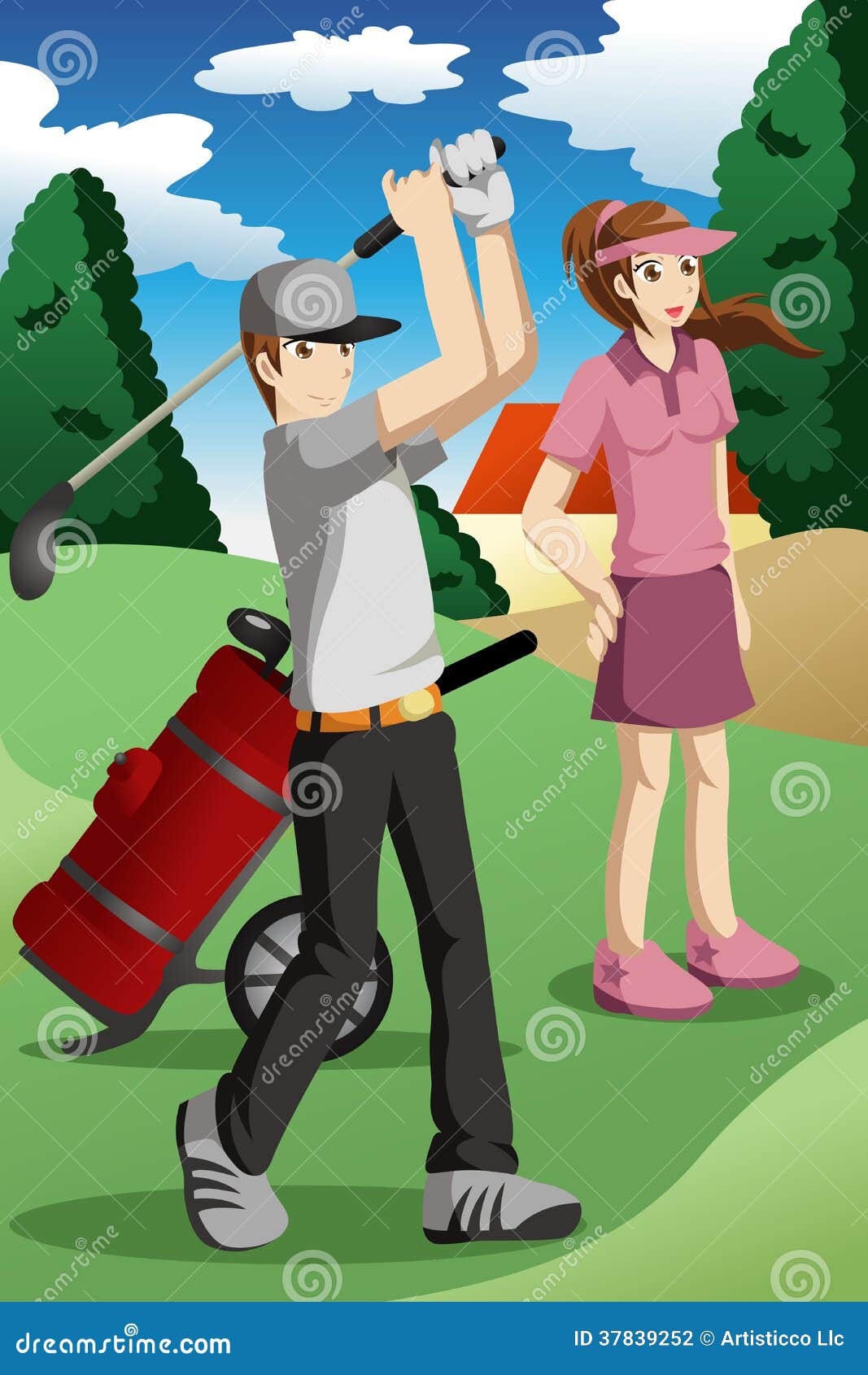 Young people playing golf stock vector. Illustration of grass - 37839252