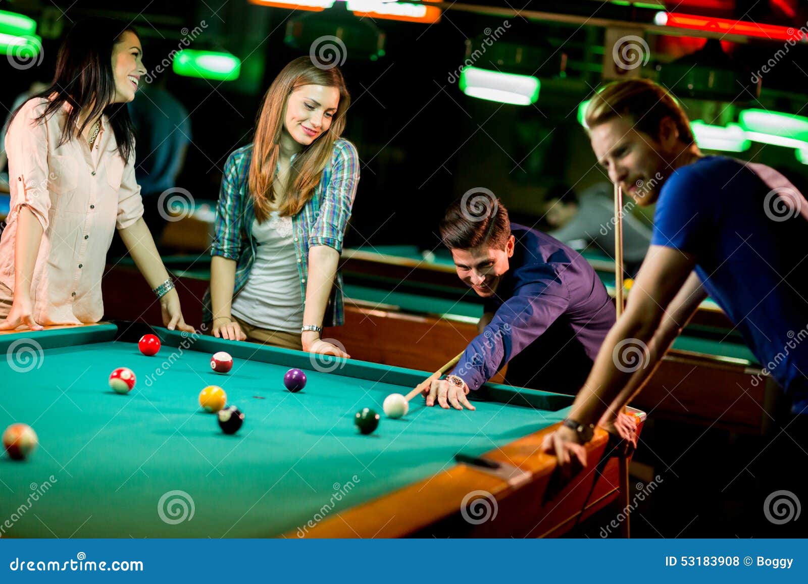 Young people playing pool stock photo. Image of people - 53183908