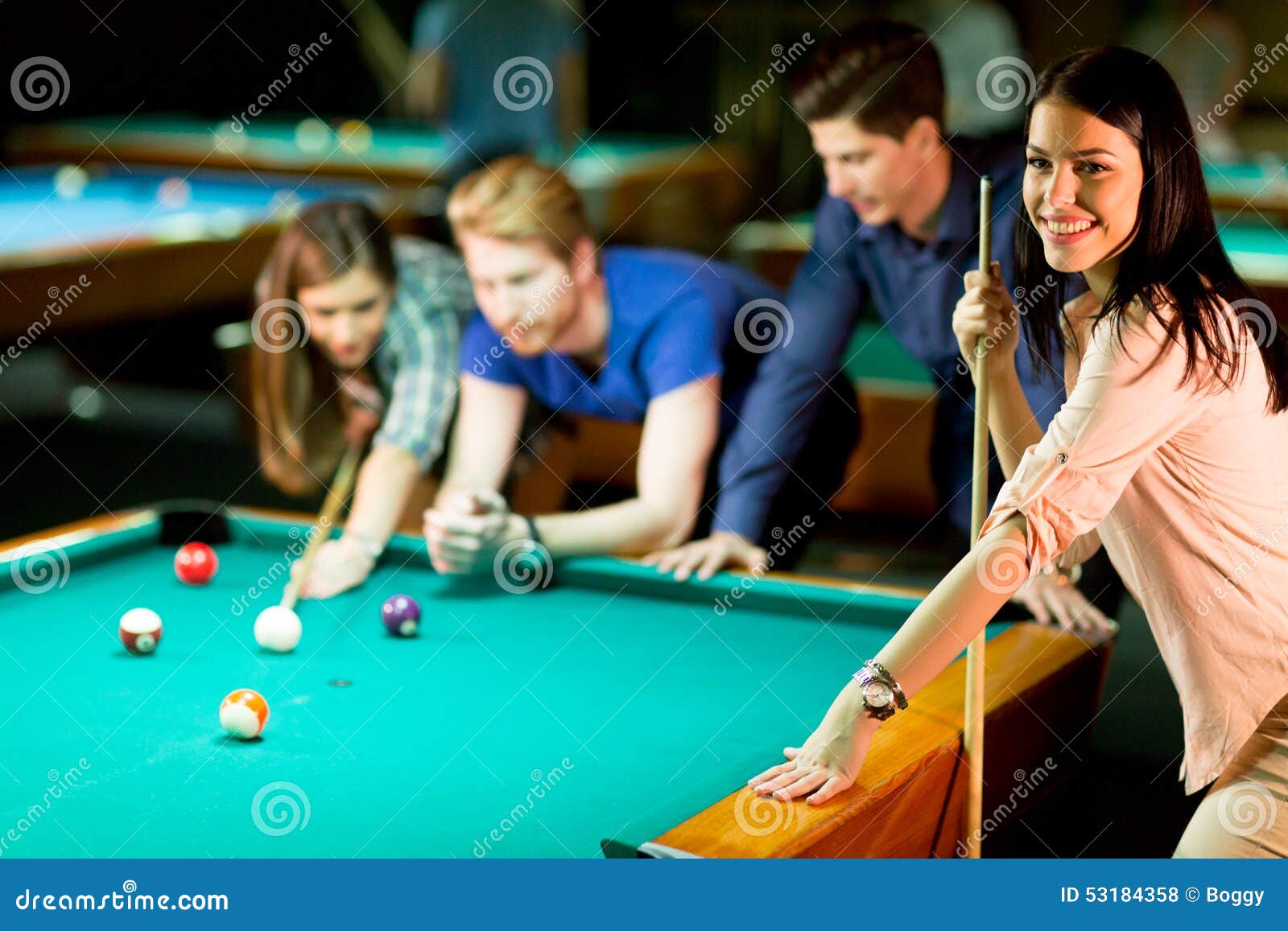 Young people playing pool stock photo. Image of adult - 53184358