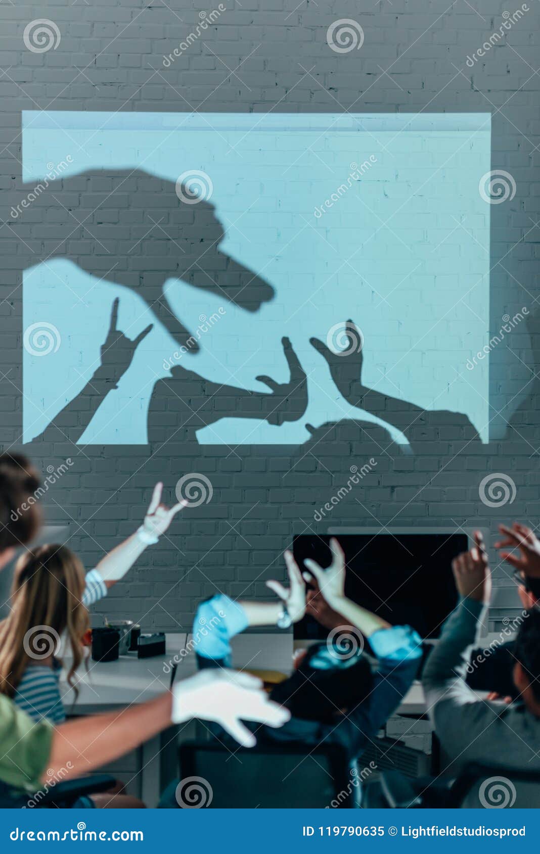 Young People Playing with Shadows after Work Stock Image - Image of ...