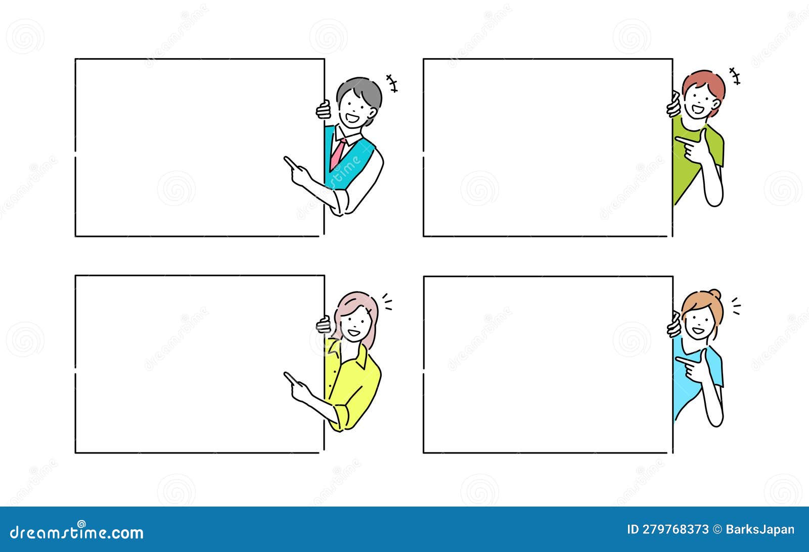 Young People Pointing (introducing ) Vector Illustration Set ( Design ...