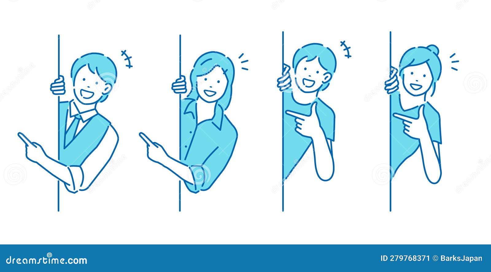Young People Pointing (introducing ) Vector Illustration Set Stock ...