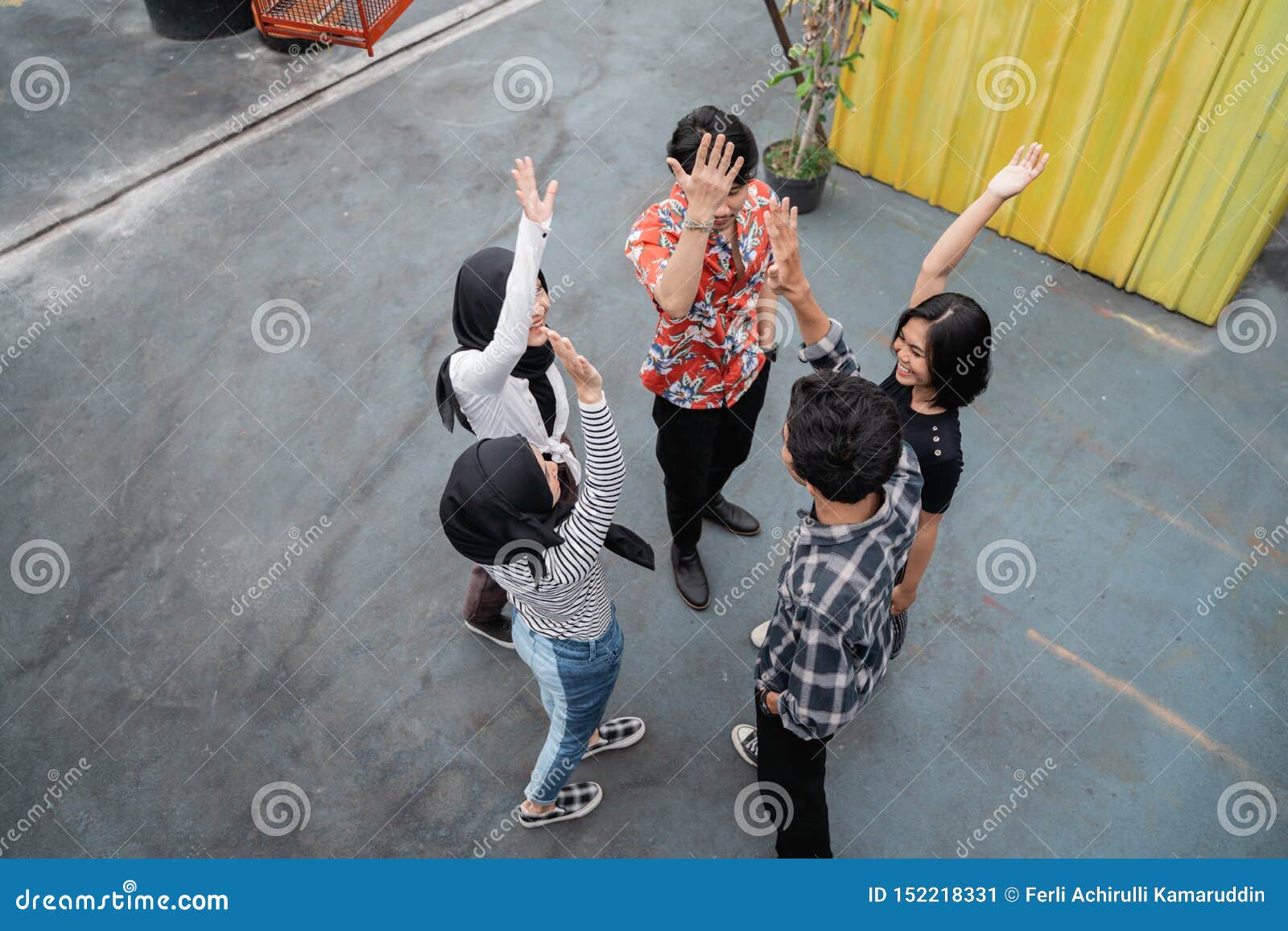 Young People Raised Hands Together Stock Image - Image of hands, human ...