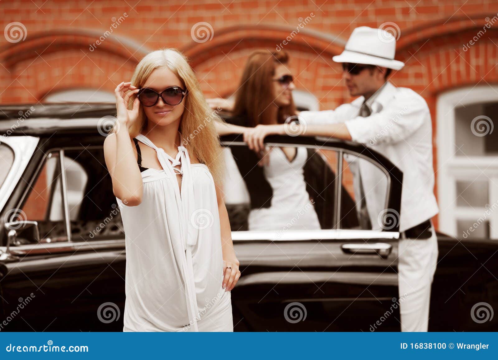 Young Fashion People at the Retro Car Stock Photo - Image of lady ...