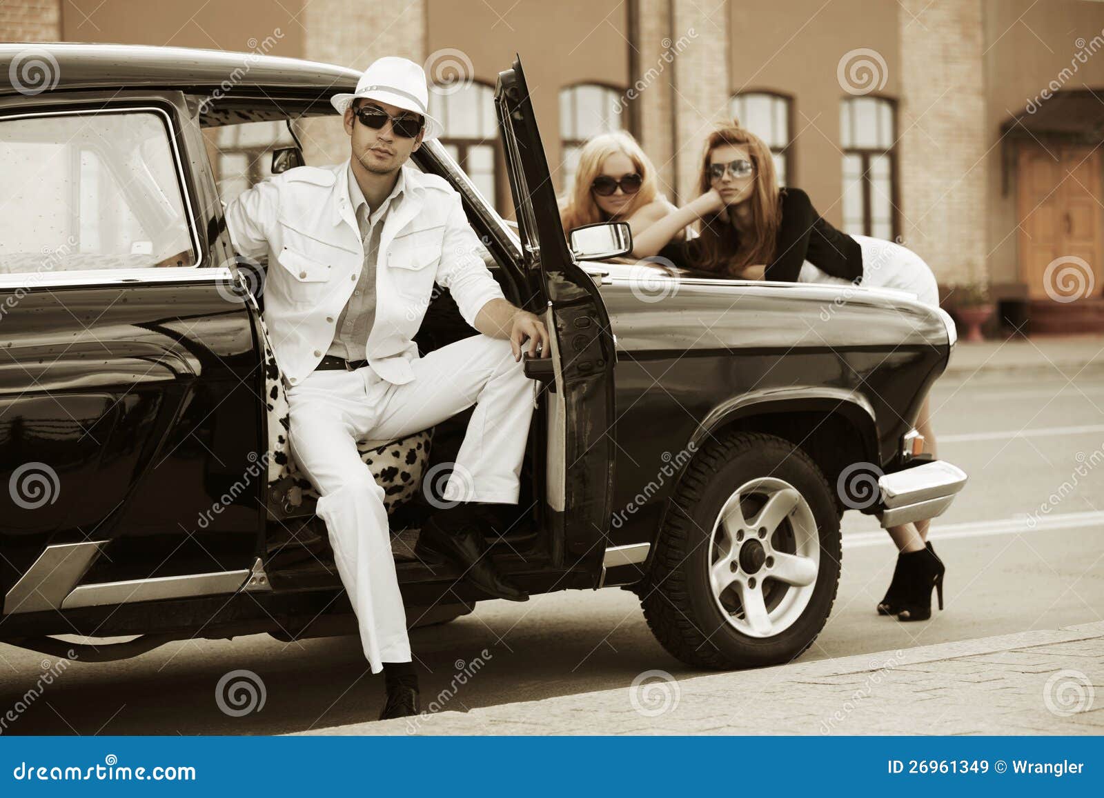 Young Fashion Man and Women by Retro Car Stock Image - Image of human ...