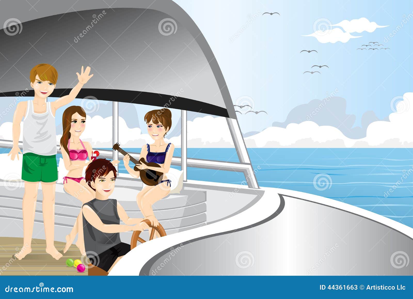 Young People Riding a Motor Boat Stock Vector - Illustration of holiday ...