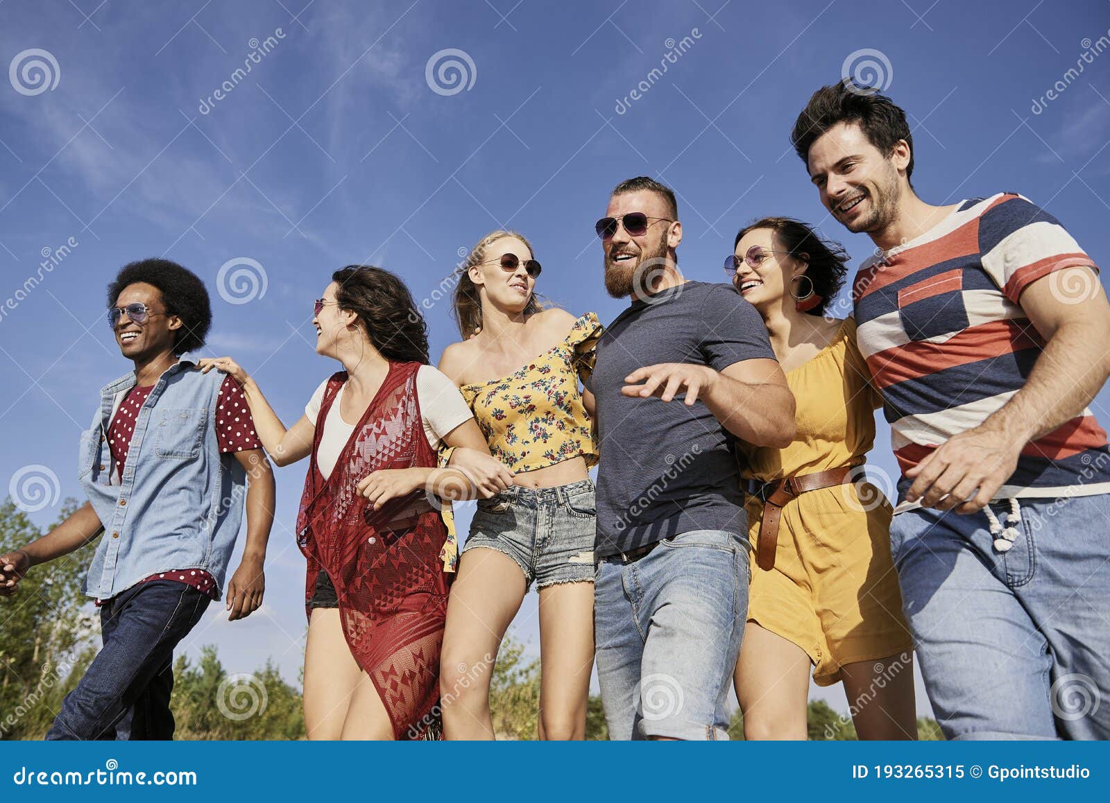 Young People in a Row on the Fresh Air Stock Image - Image of ...