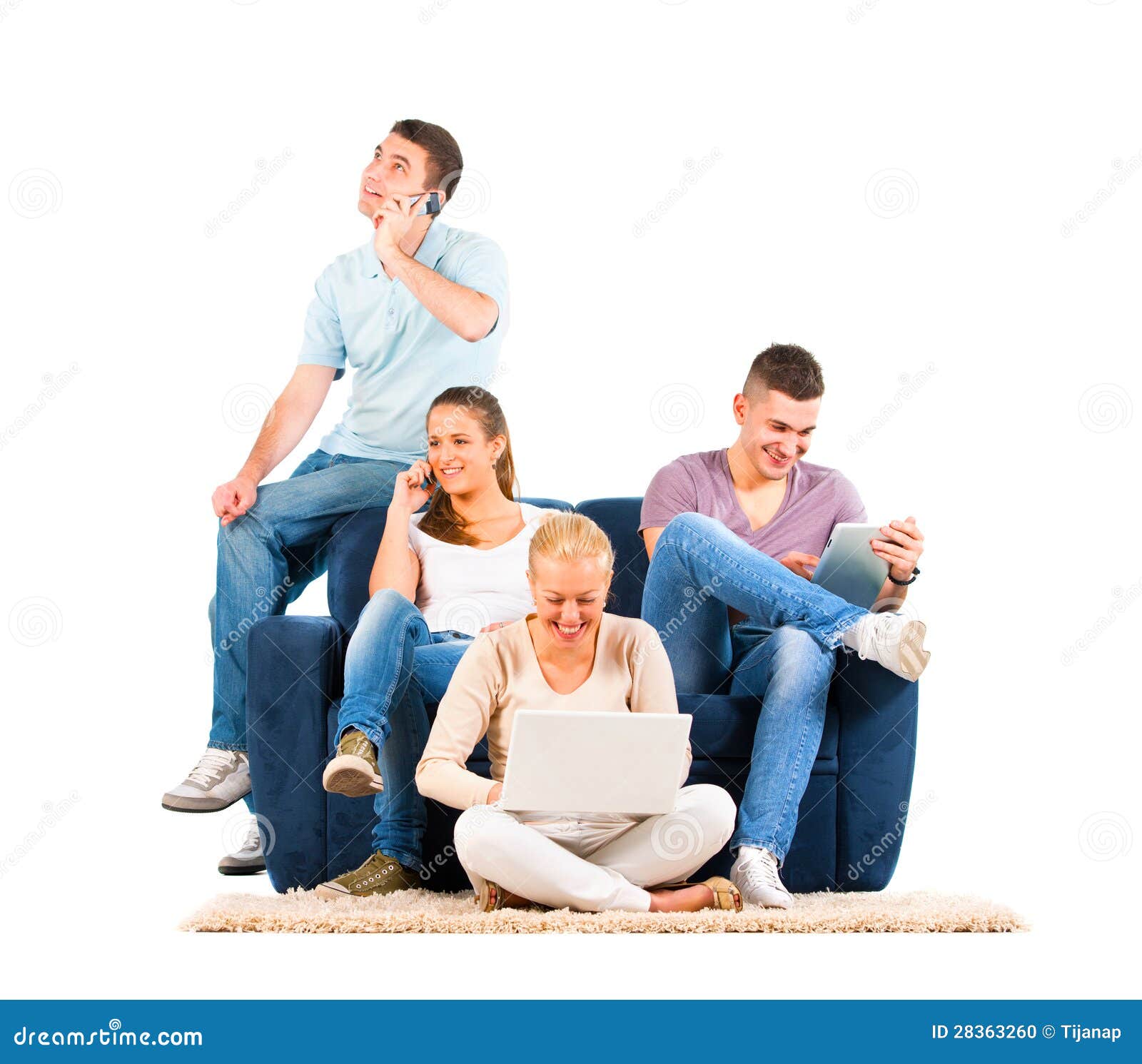 Young People Sitting on the Sofa with Their Gadgets Stock Photo - Image ...