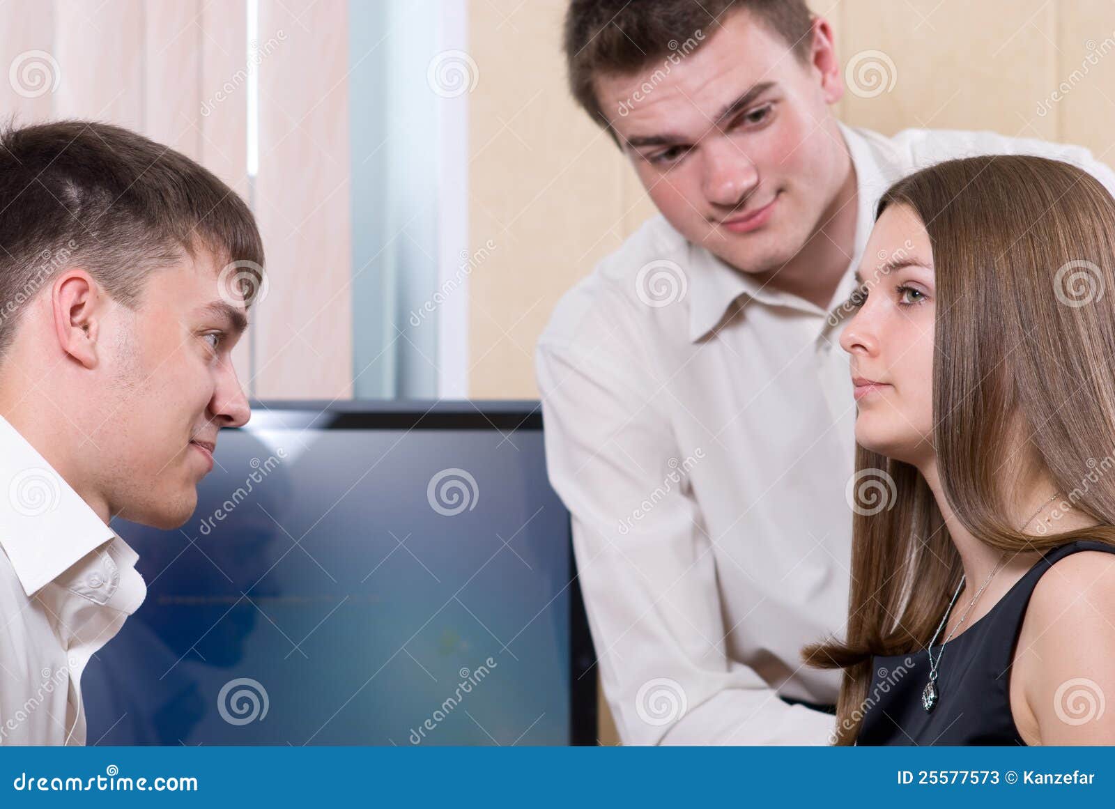 Young People Solve a Problem about the Monitor Stock Image - Image of ...